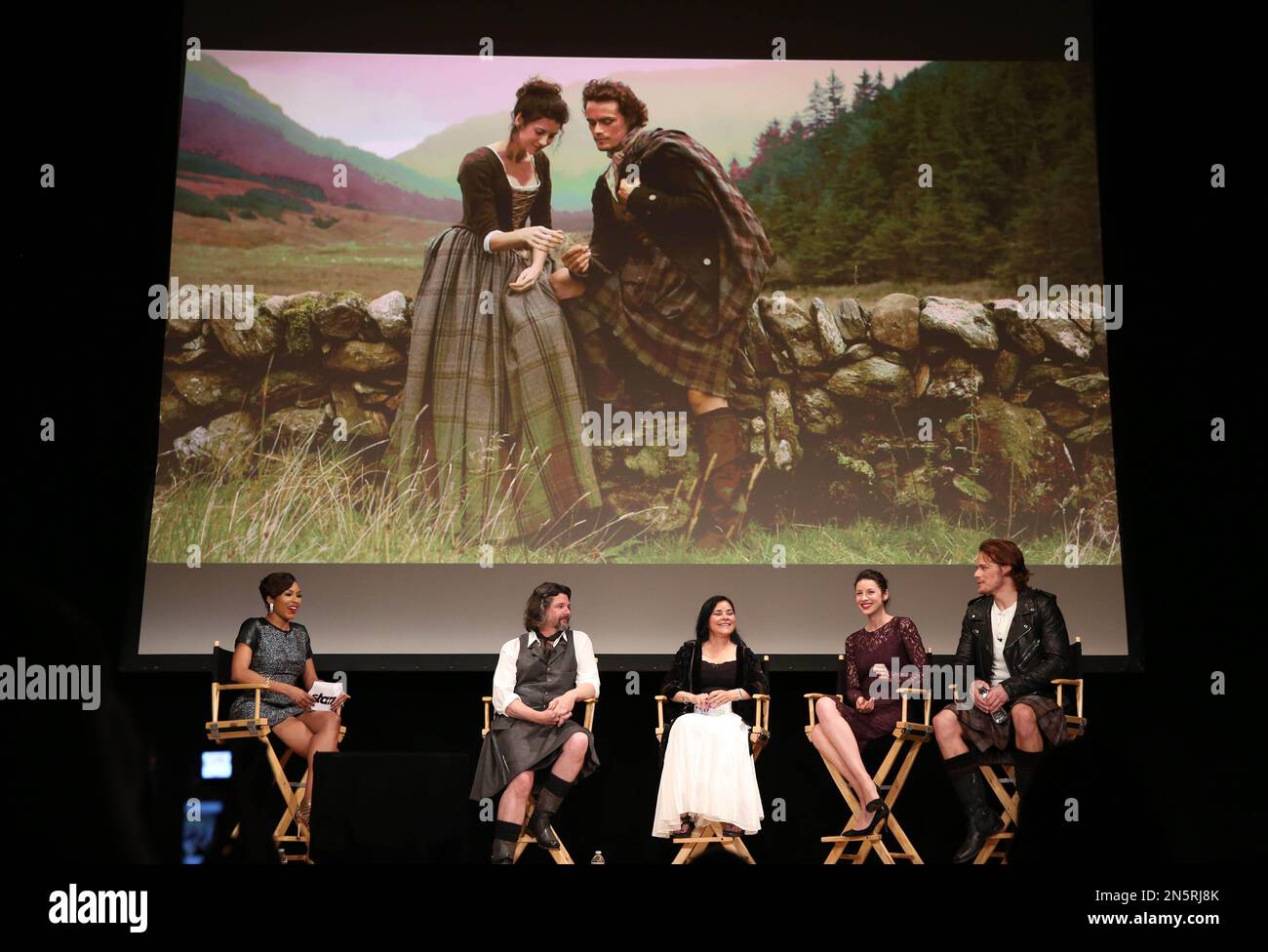 From left, Alicia Quarles, Ronald D. Moore, Diana Gabaldon, Caitriona ...