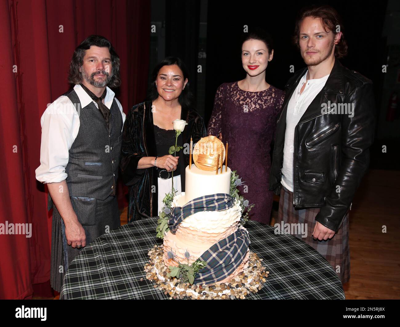 From left, Ronald D. Moore, Diana Gabaldon, Caitriona Balfe, and Sam ...