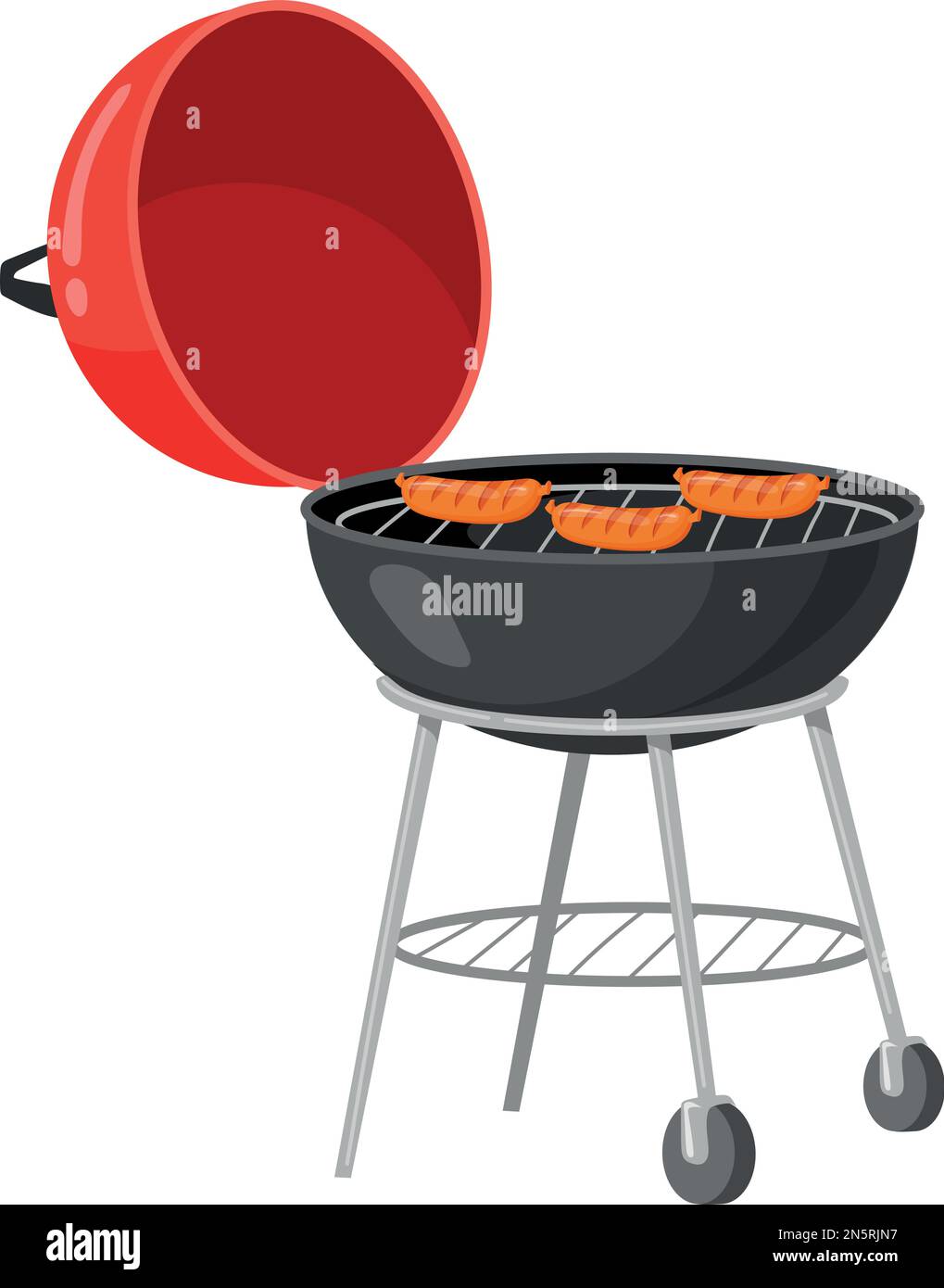 Grill with sausages on bars. Picnic barbecue cartoon icon isolated on ...