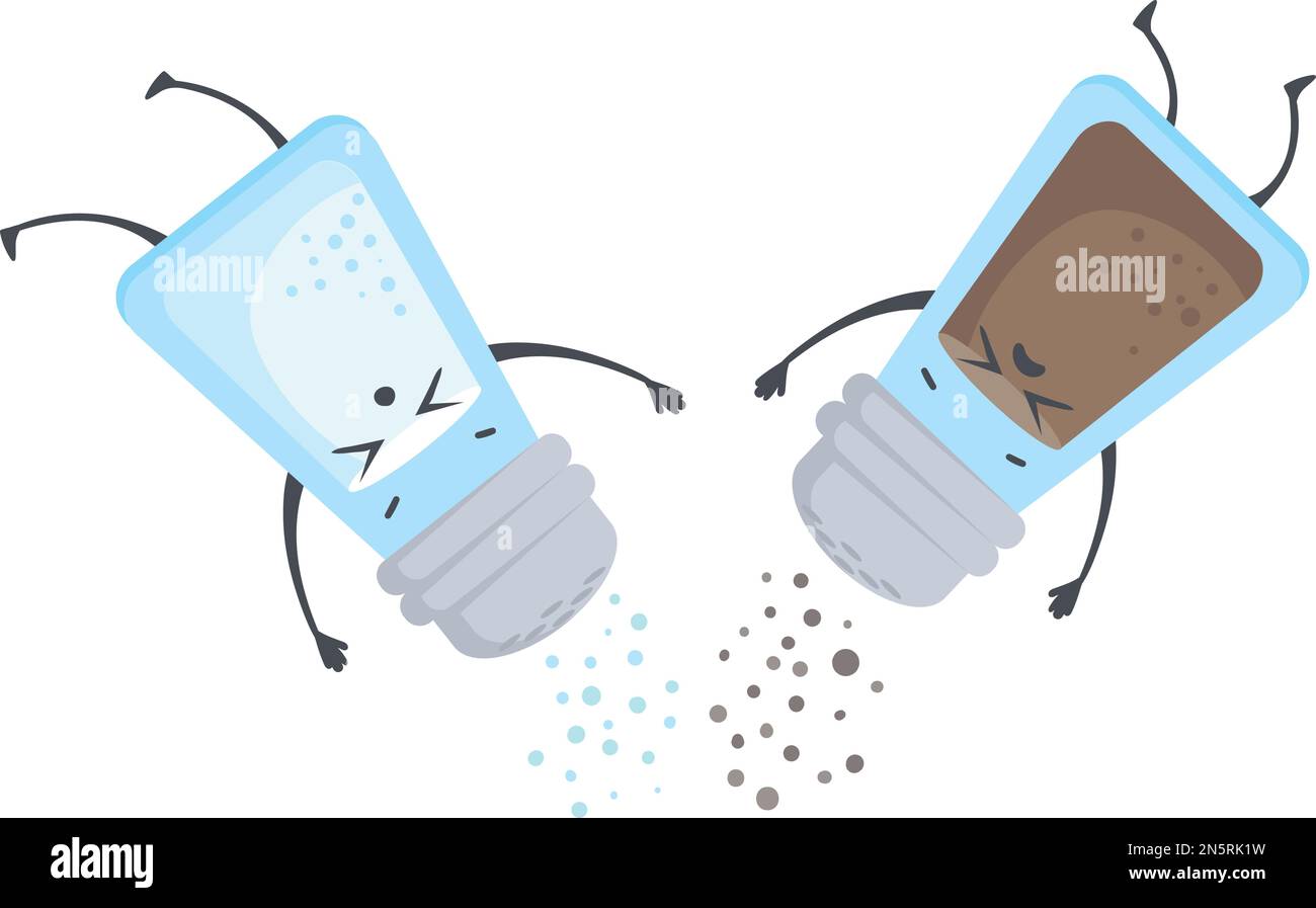 Cartoon salt and pepper shakers. Cute characters seasoning food ...