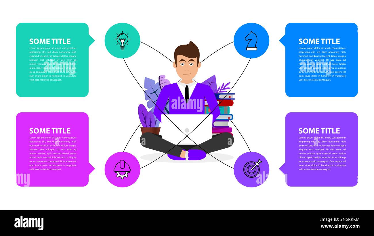 Infographic template with icons and 4 options or steps. Computer worker ...