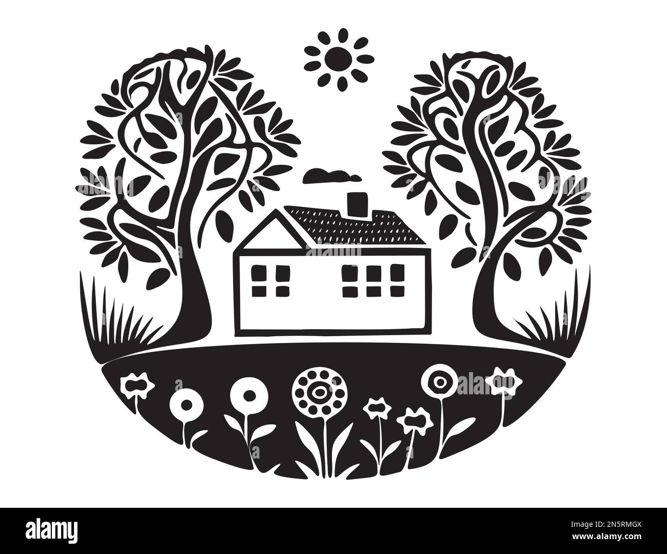 Cute rustic cottage motif in homestead vintage style. Vector ...
