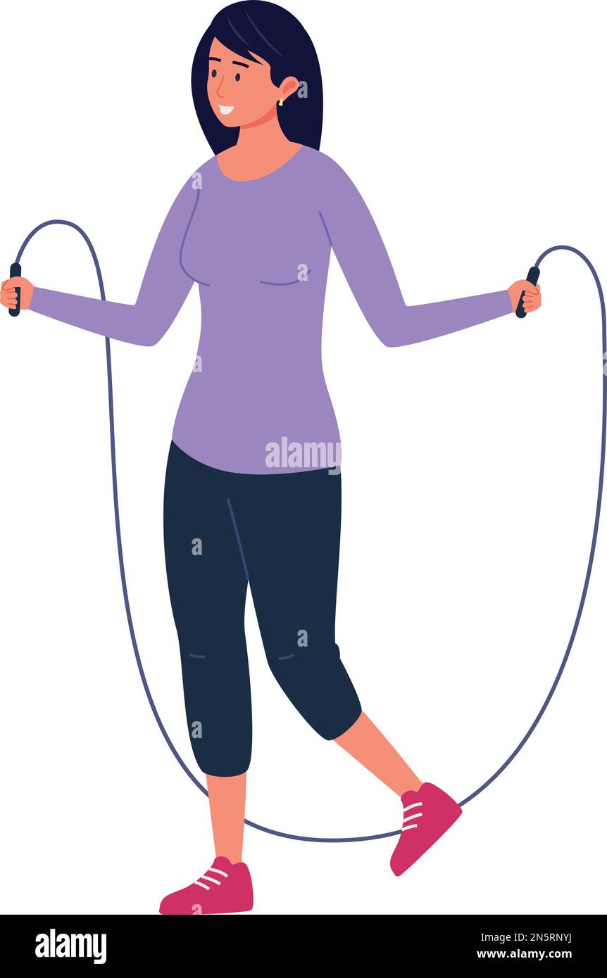 Woman with skipping rope. Jumping cardio exercise isolated on white ...