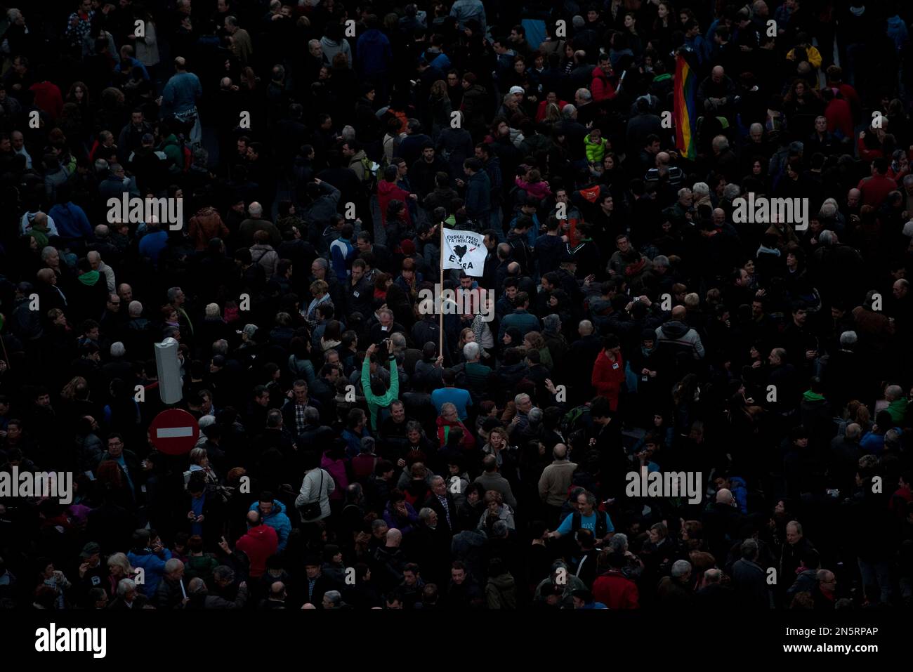 Pro-independence Basque demonstrators gather on the street during a ...