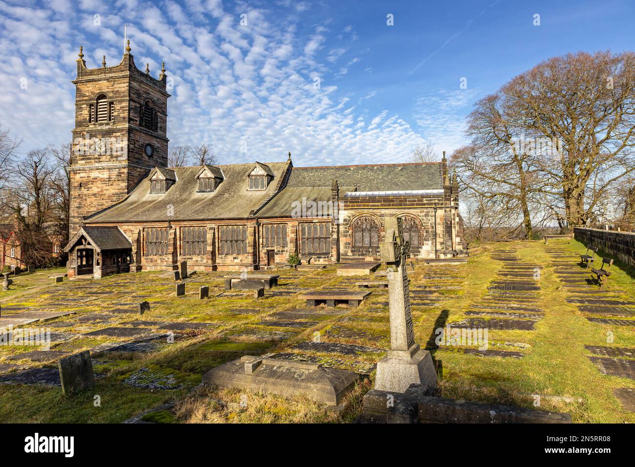 Celtic cross headstone in the churchyard of St Mary's Church, Rostherne ...