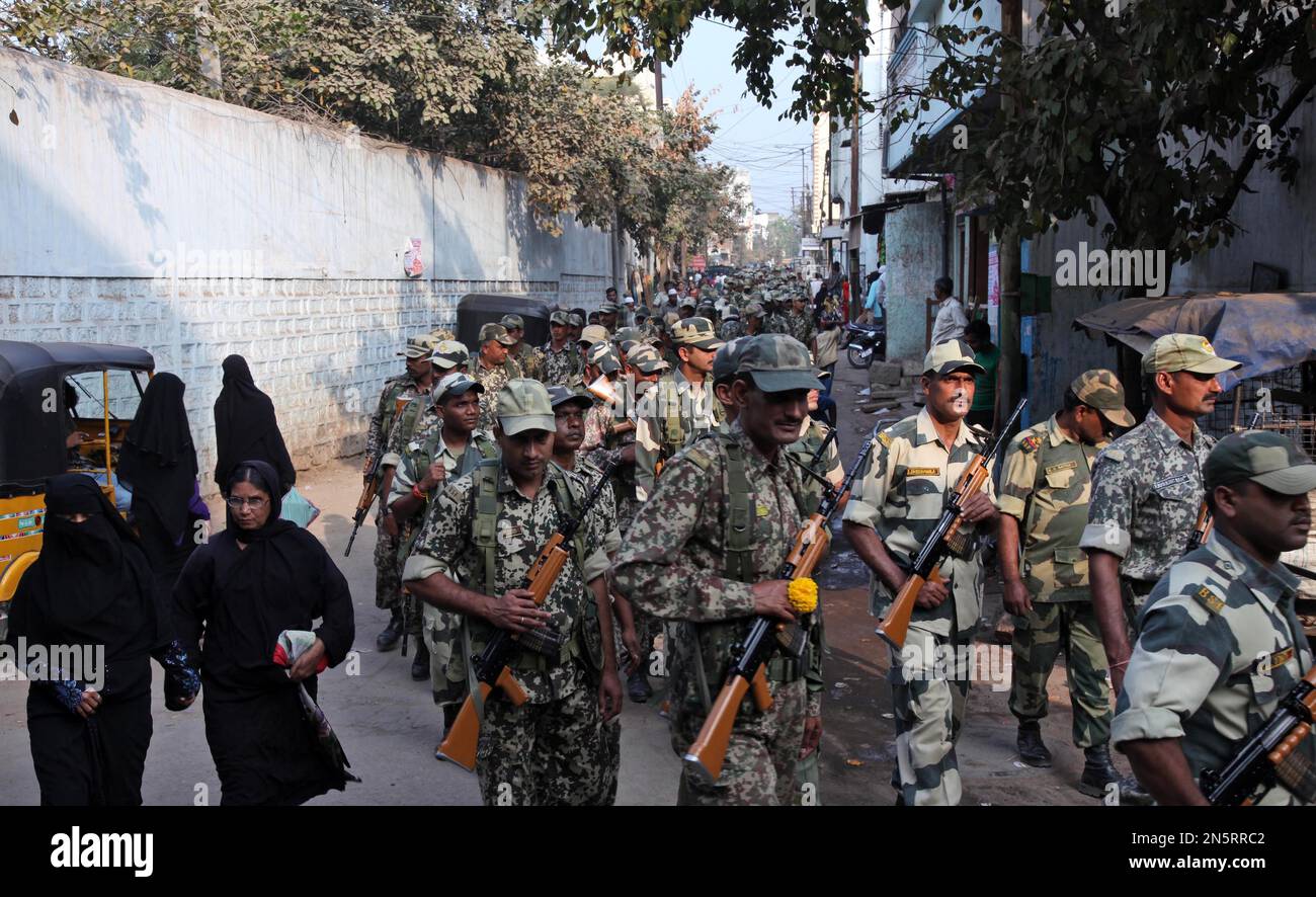 Indian Border Security Force (BSF) soldiers march during a peace rally ...
