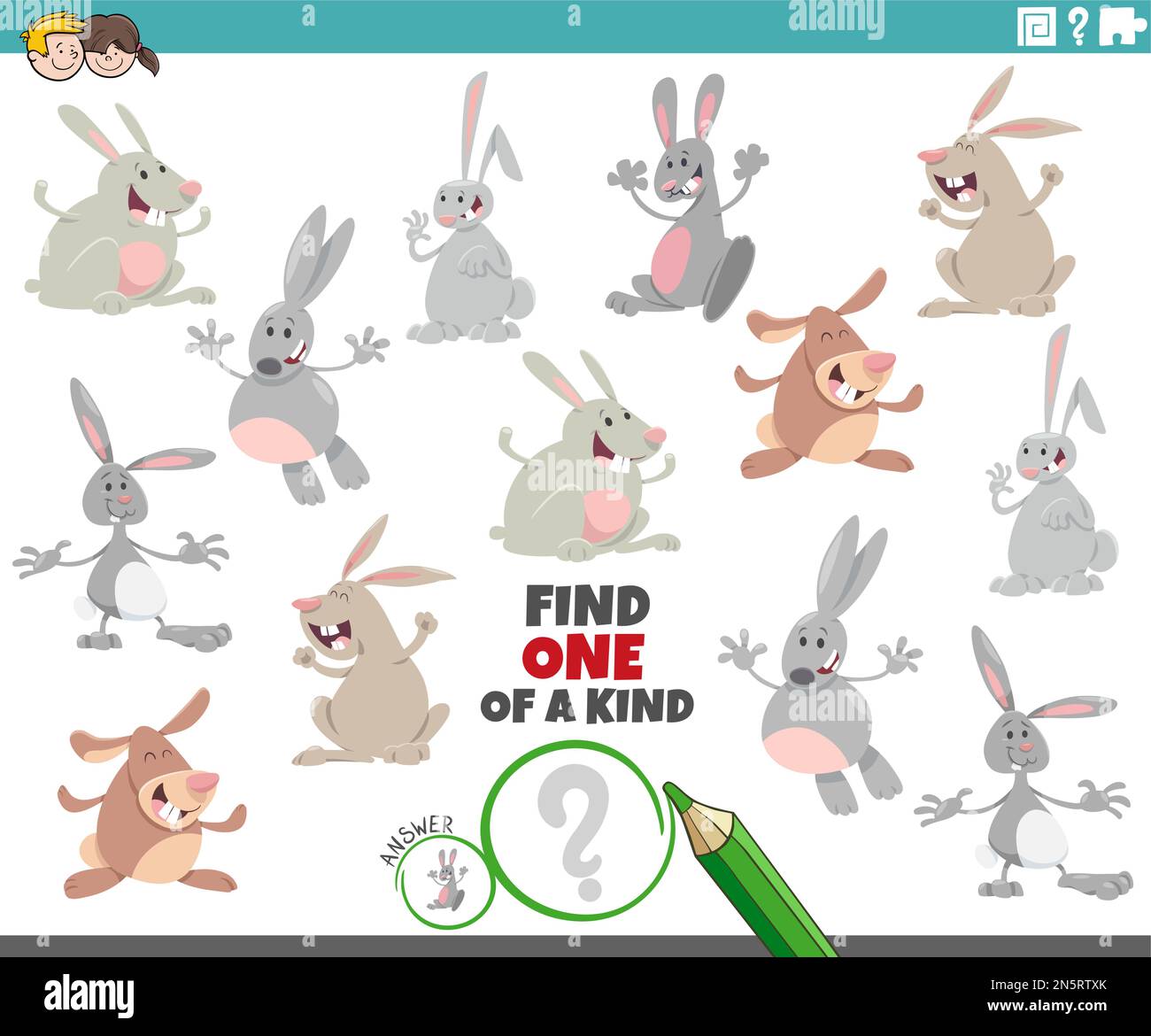 Cartoon illustration of find one of a kind picture educational game ...