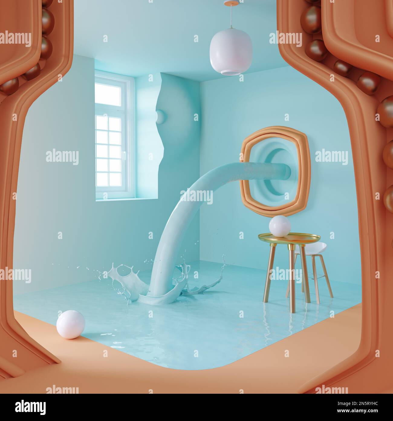 Mirror magic, . Fantasy room, magical view. 3d rendering Stock Photo ...