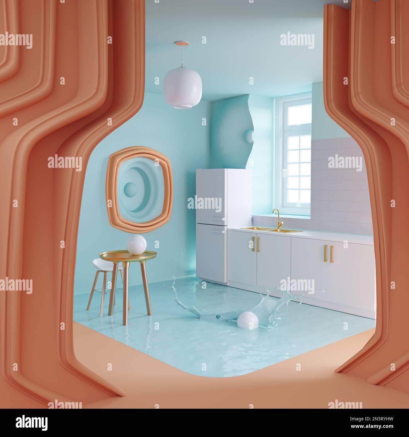 Mirror magic, . Fantasy room, magical view. 3d rendering Stock Photo ...