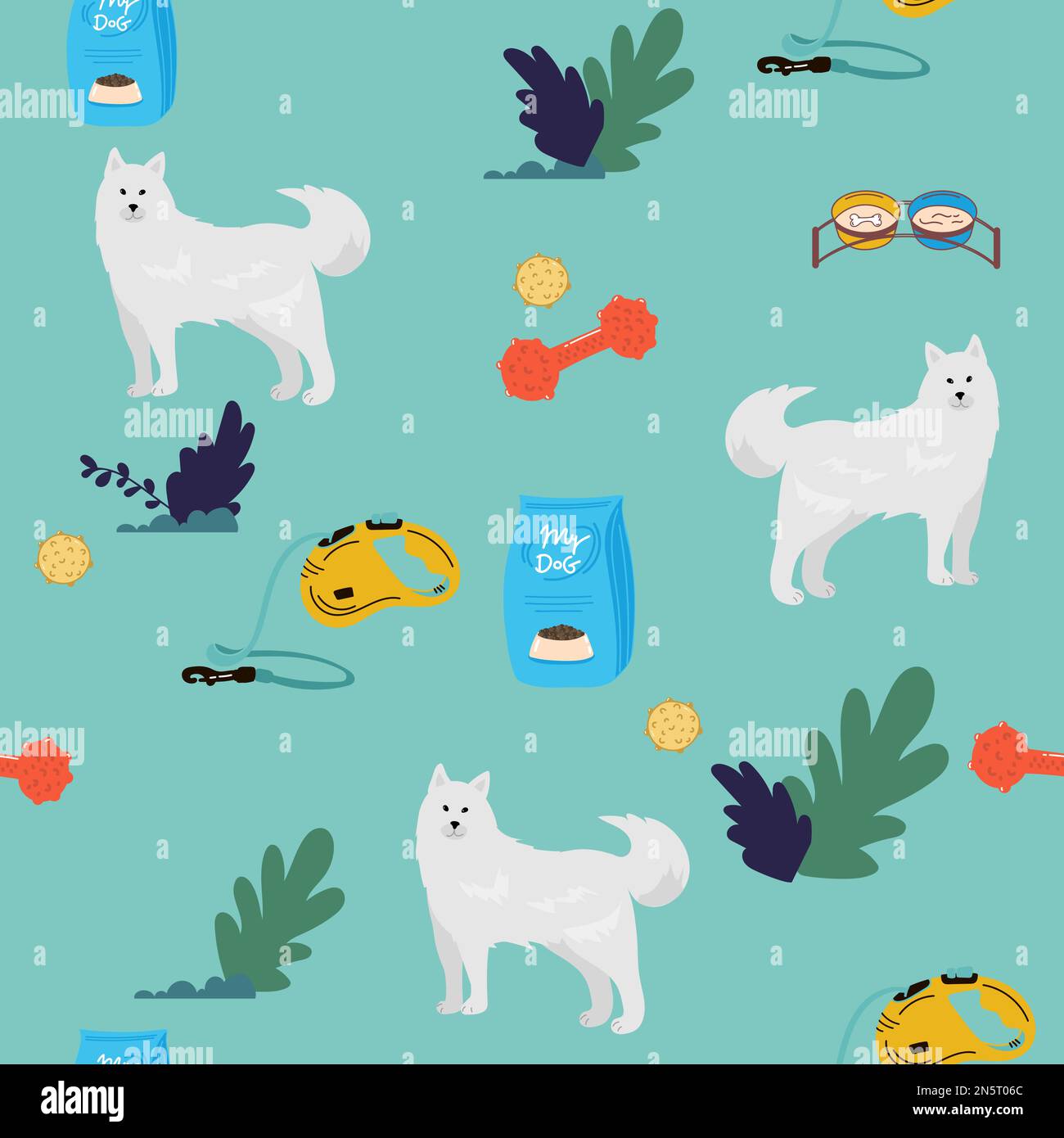 Samoyed dog seamless pattern. Cute pastel vector illustration isolated ...