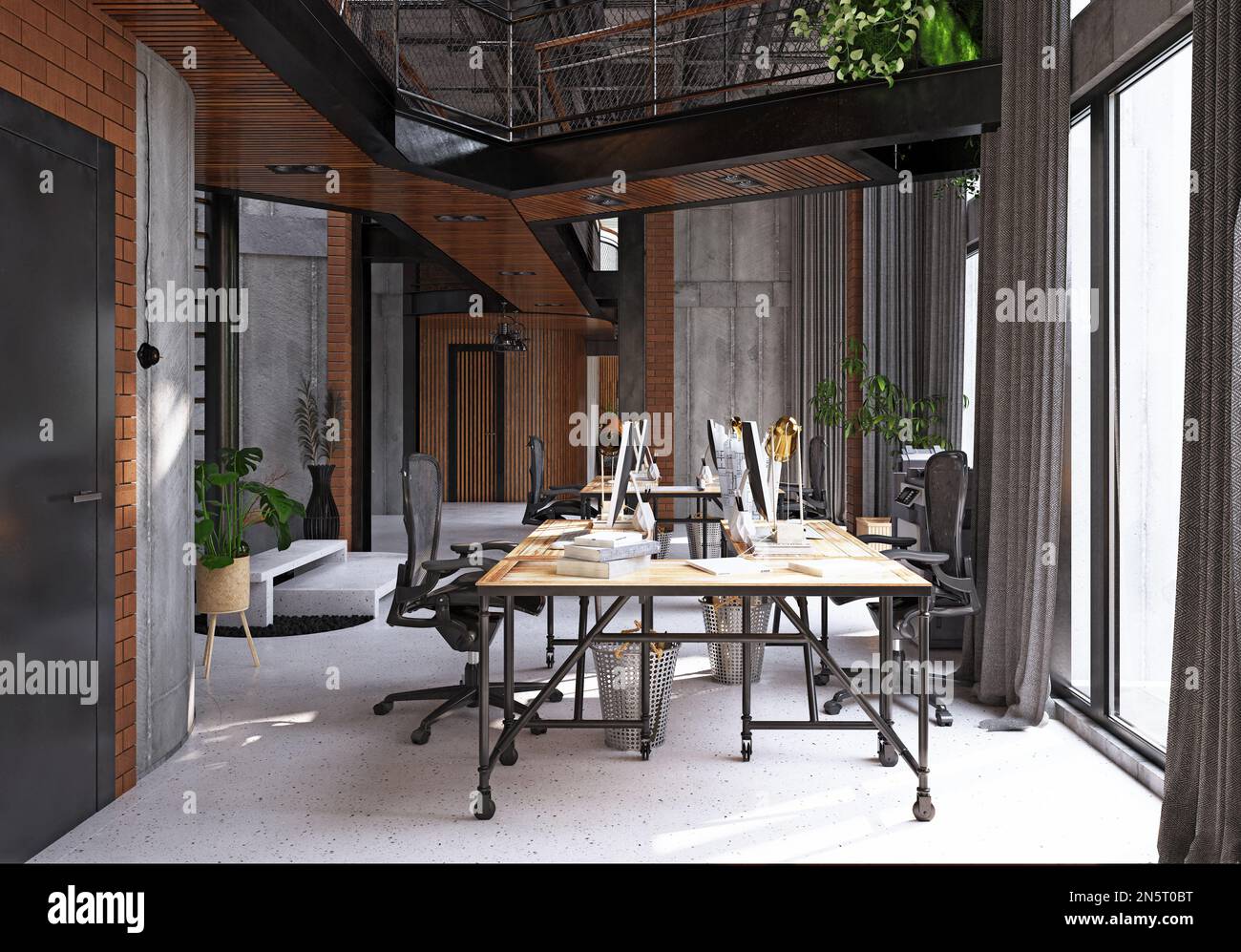 Modern office . Loft style . 3D Render Stock Photo - Alamy