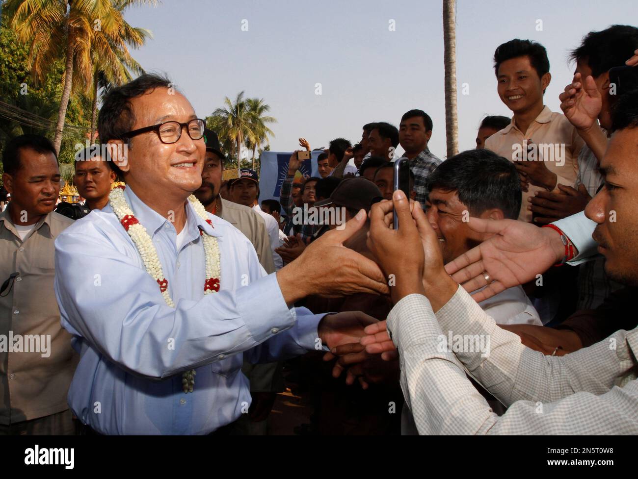 Cambodia's opposition leader Sam Rainsy, left, of Cambodia National ...
