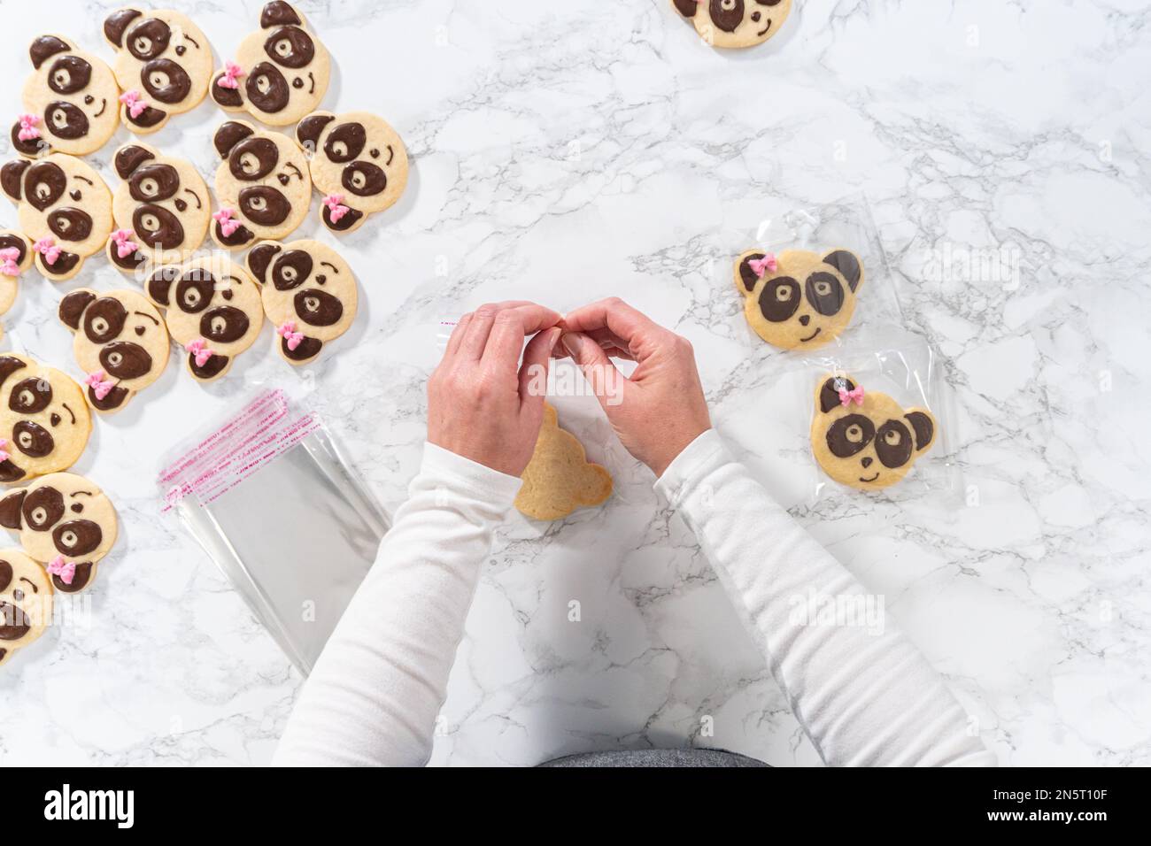 Panda shaped shortbread cookies with chocolate icing Stock Photo - Alamy