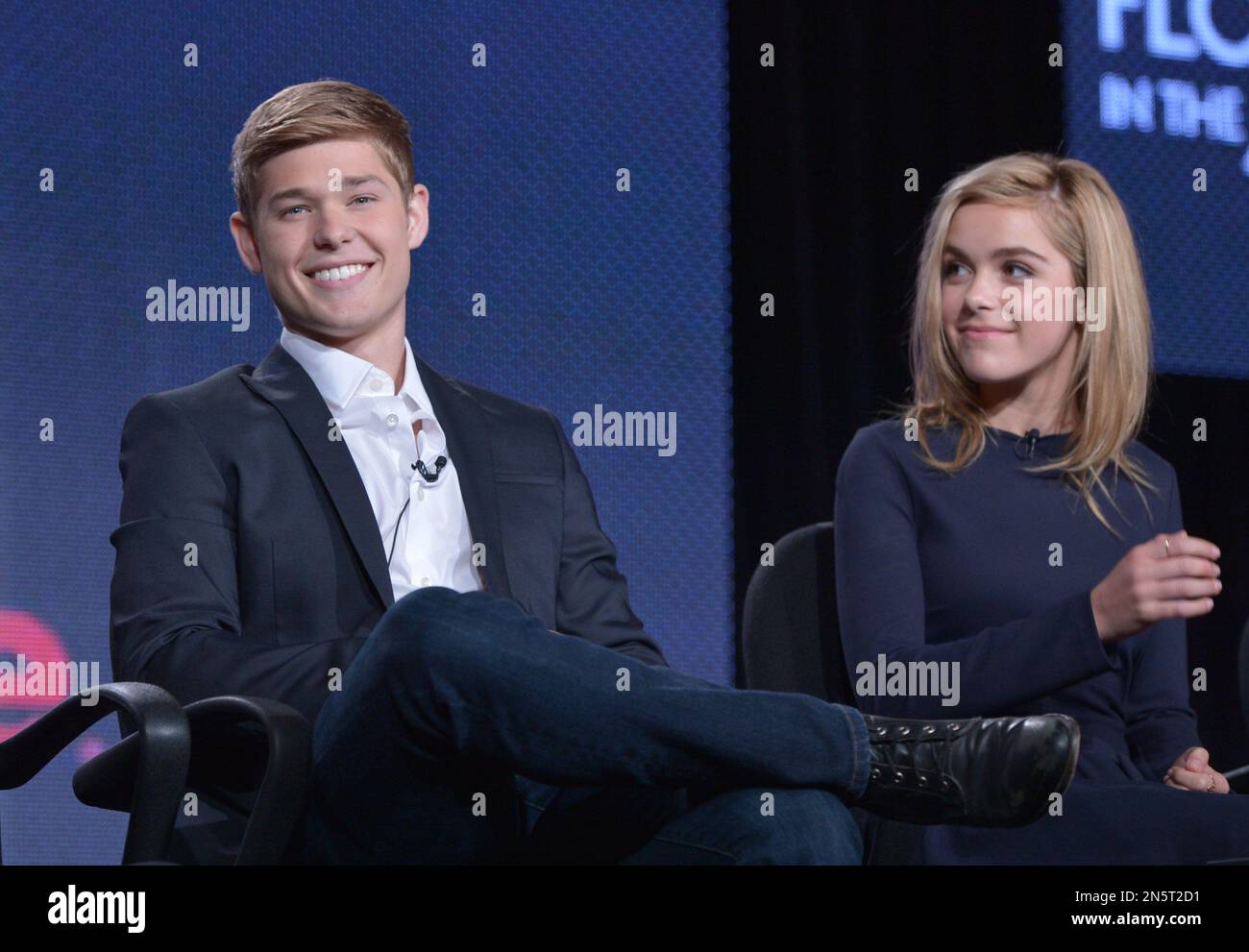Mason Dye, left, and Kiernan Shipka speak on stage at the Lifetime/A&E ...