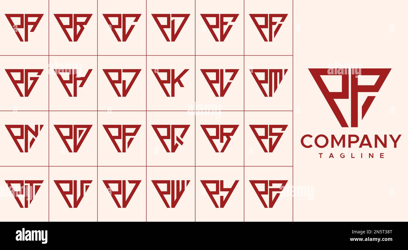 Set of modern line triangle letter P logo design. Abstract P initial ...