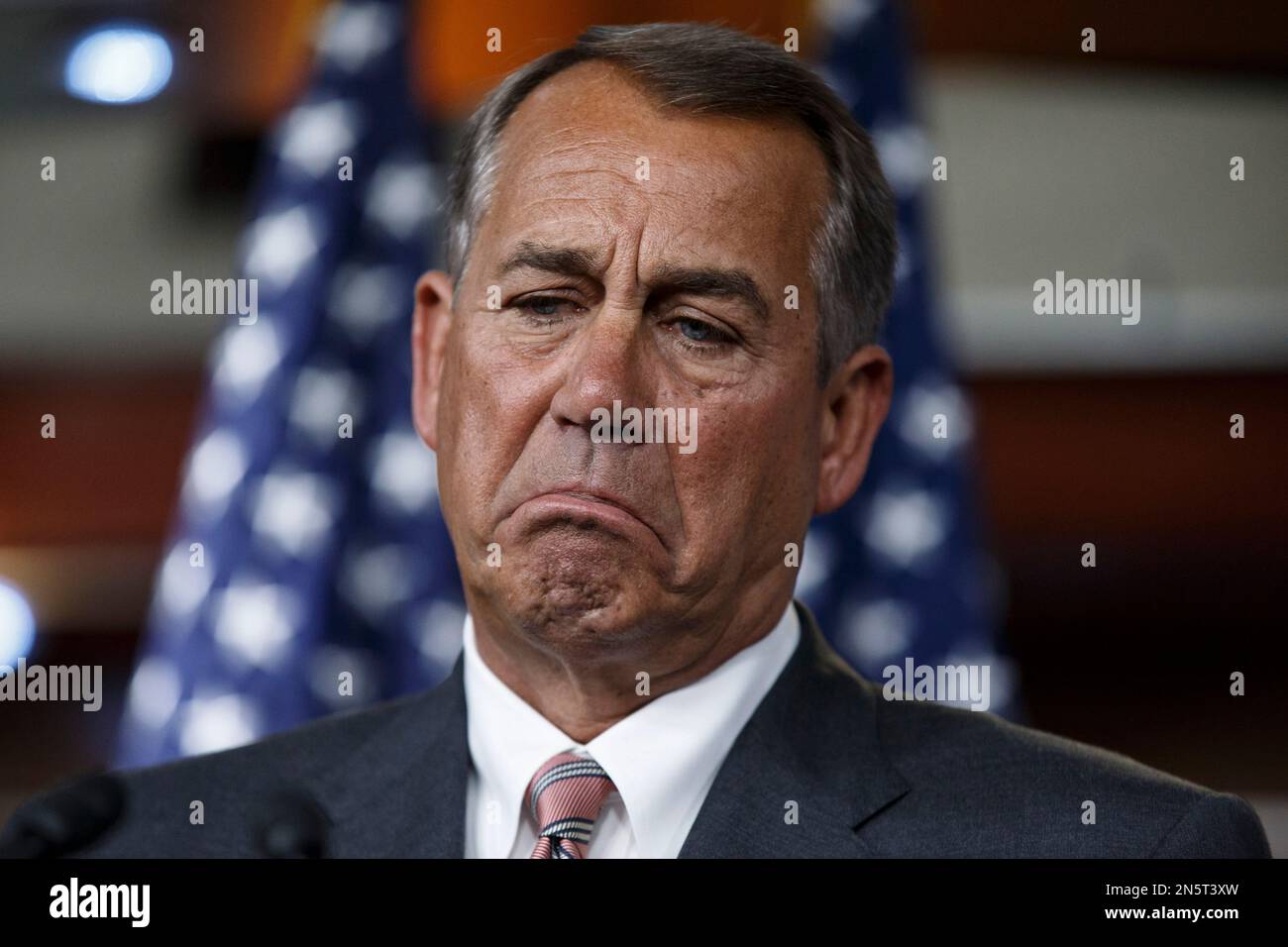 House Speaker John Boehner of Ohio pauses while meeting with reporters ...