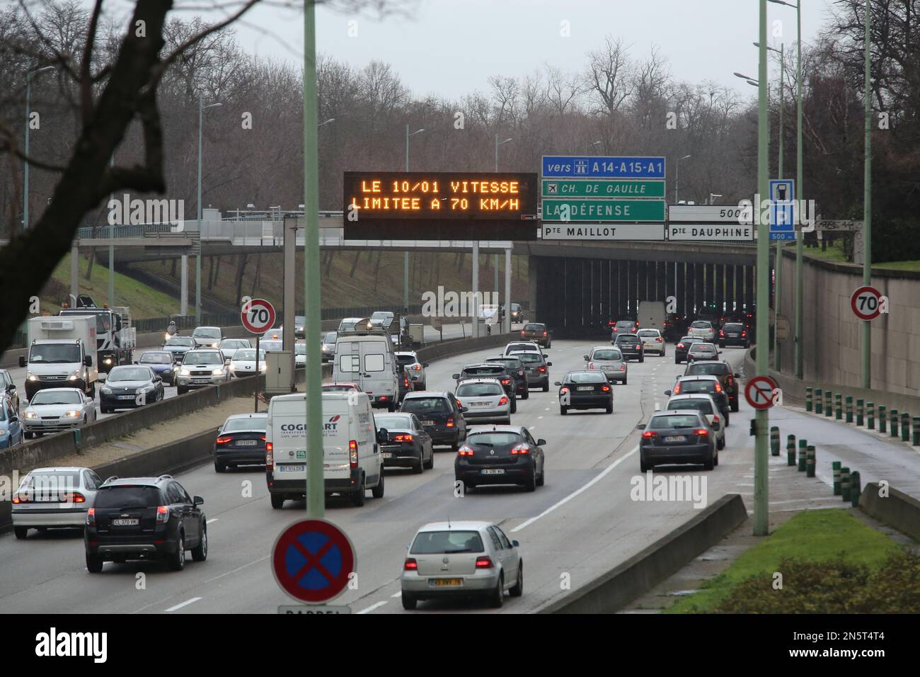A sign on the Paris ring road 'Peripherique' announces that the speed ...