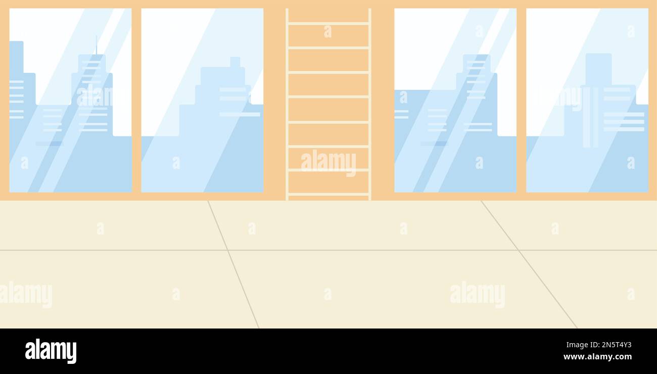 Office interior with big windows. Glass walls background. Vector ...