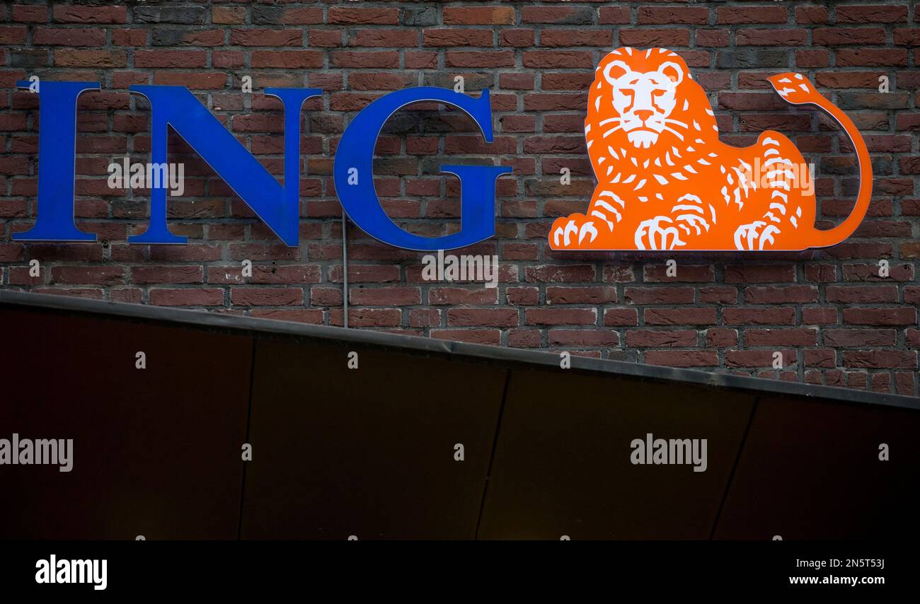The logo of Dutch ING sits on one of it's bank buildings in Amsterdam ...