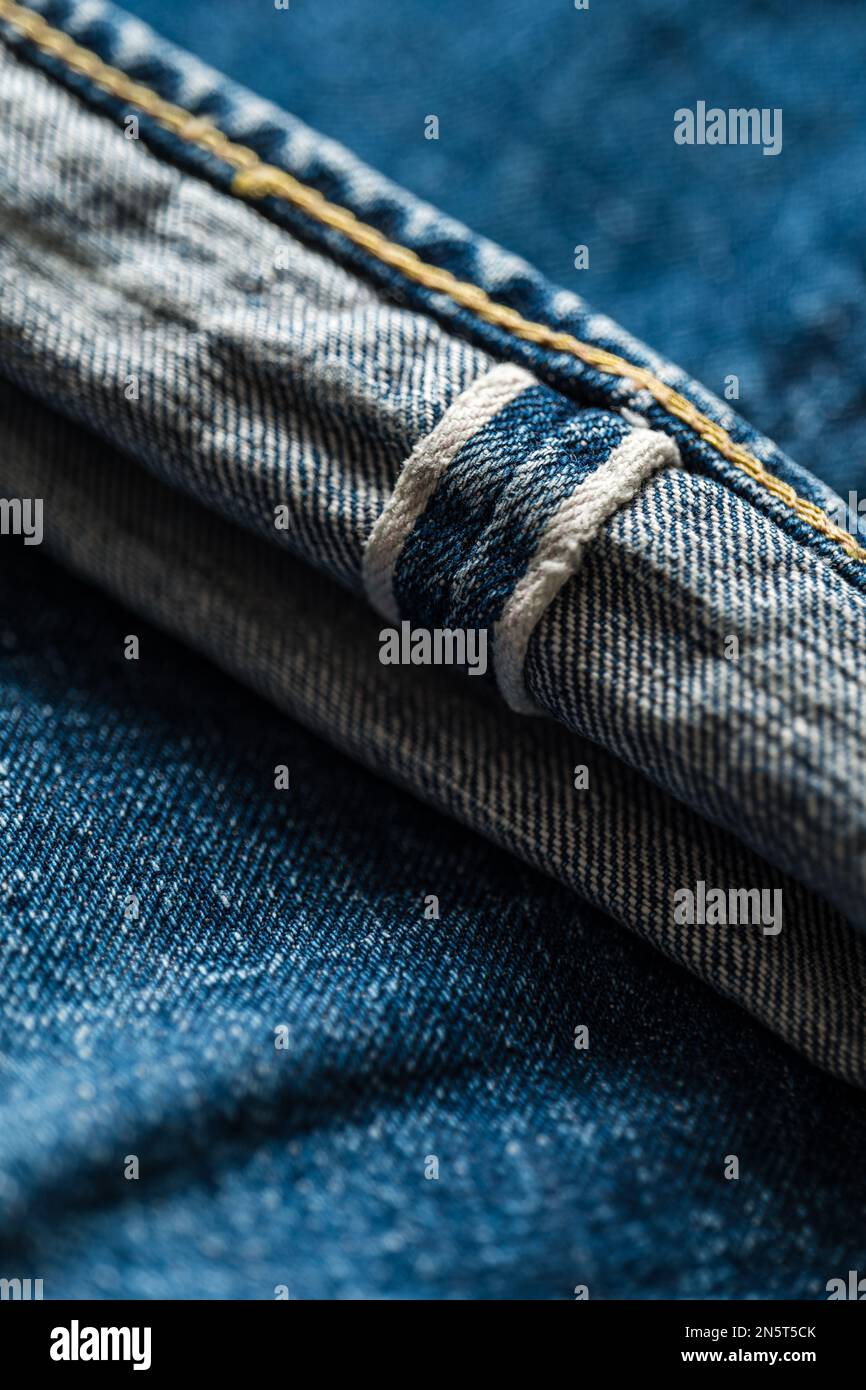 Japanese vintage indigo denim cuff with selvage and chain stitching ...