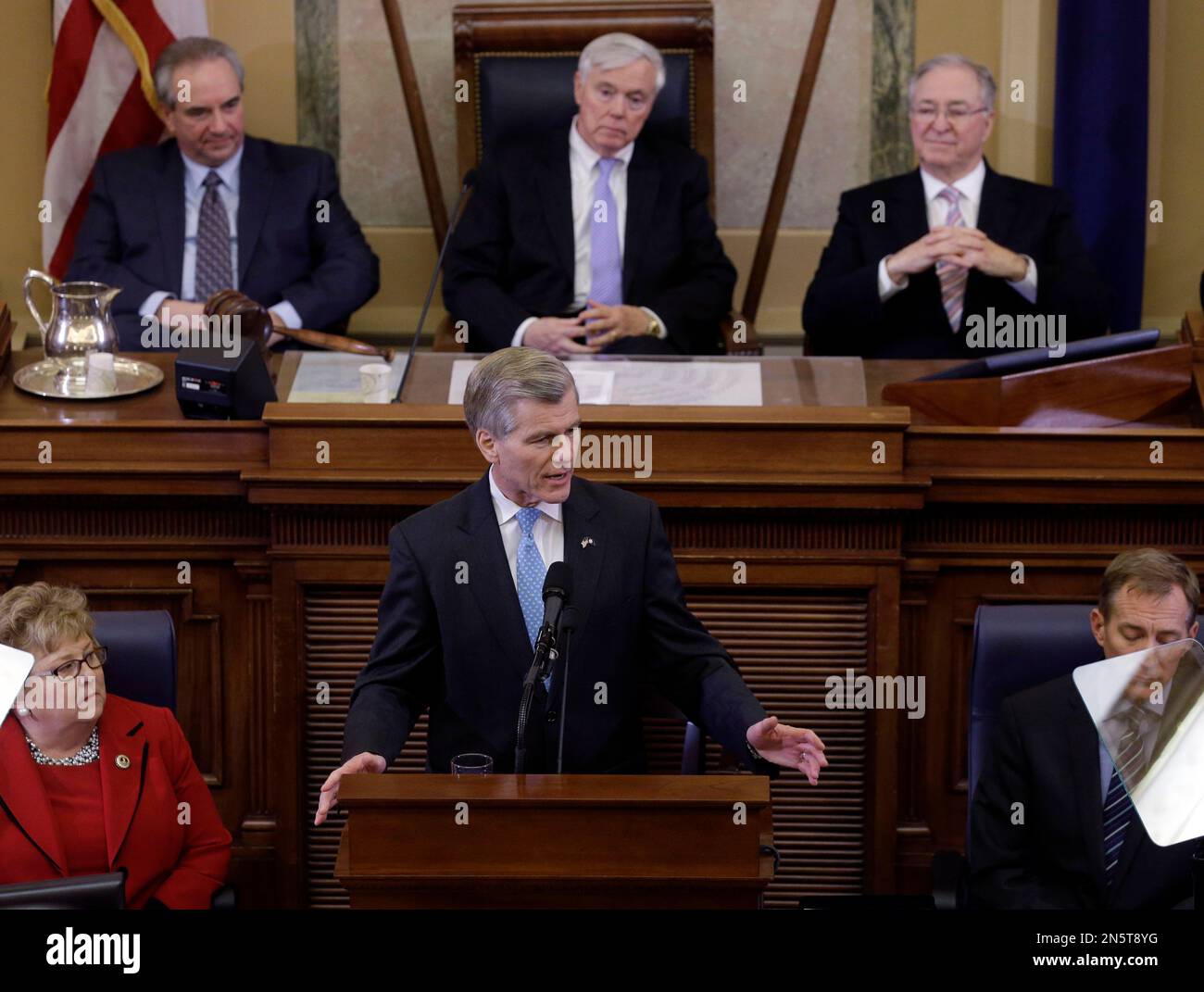 Virginia Gov. Bob McDonnell, at podium, gestures as he delivers his ...