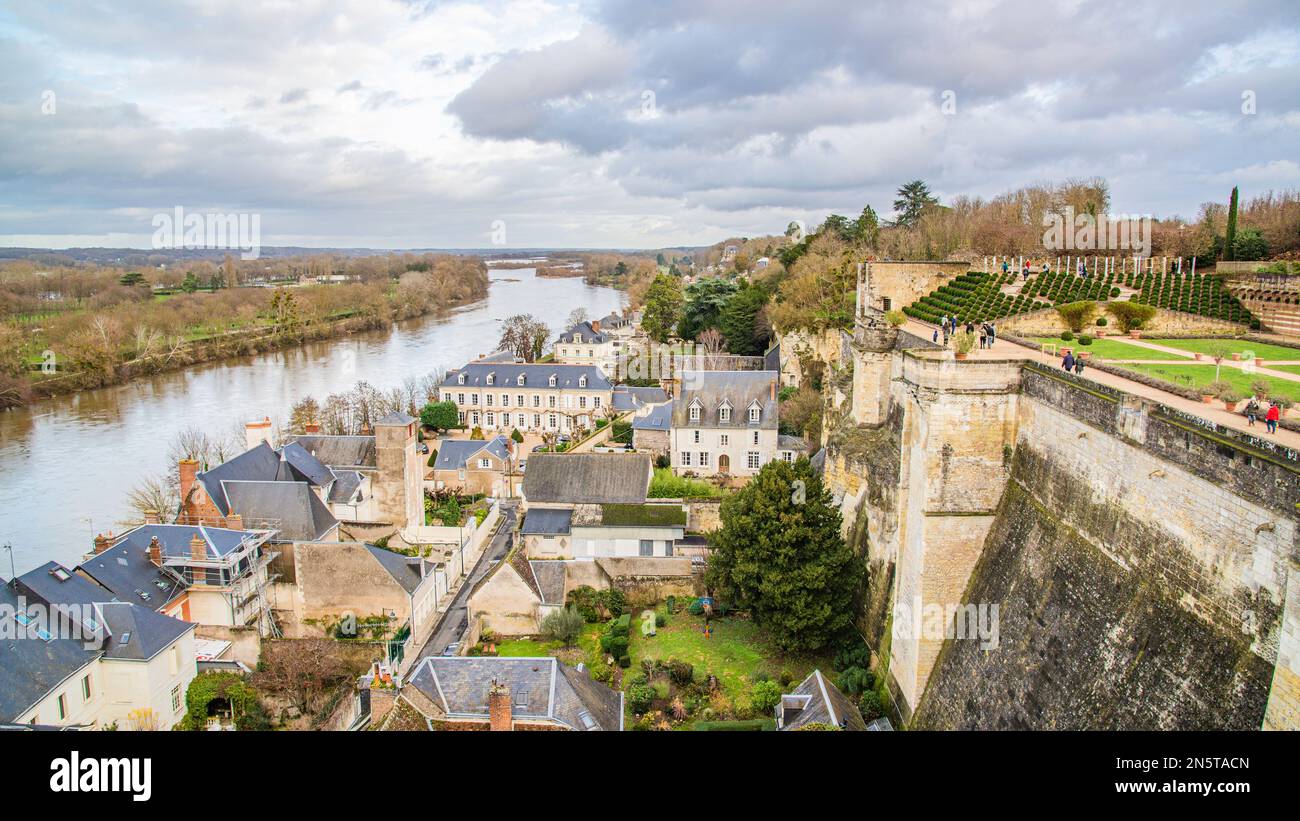 Amboise, France - Dec. 30 2022: Bird view of Loire valley from the top ...