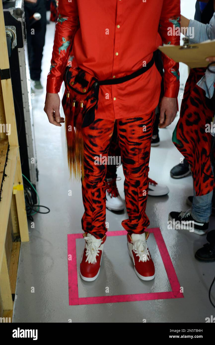 A model backstage at the Katie Eary show at London Collections Men, on ...
