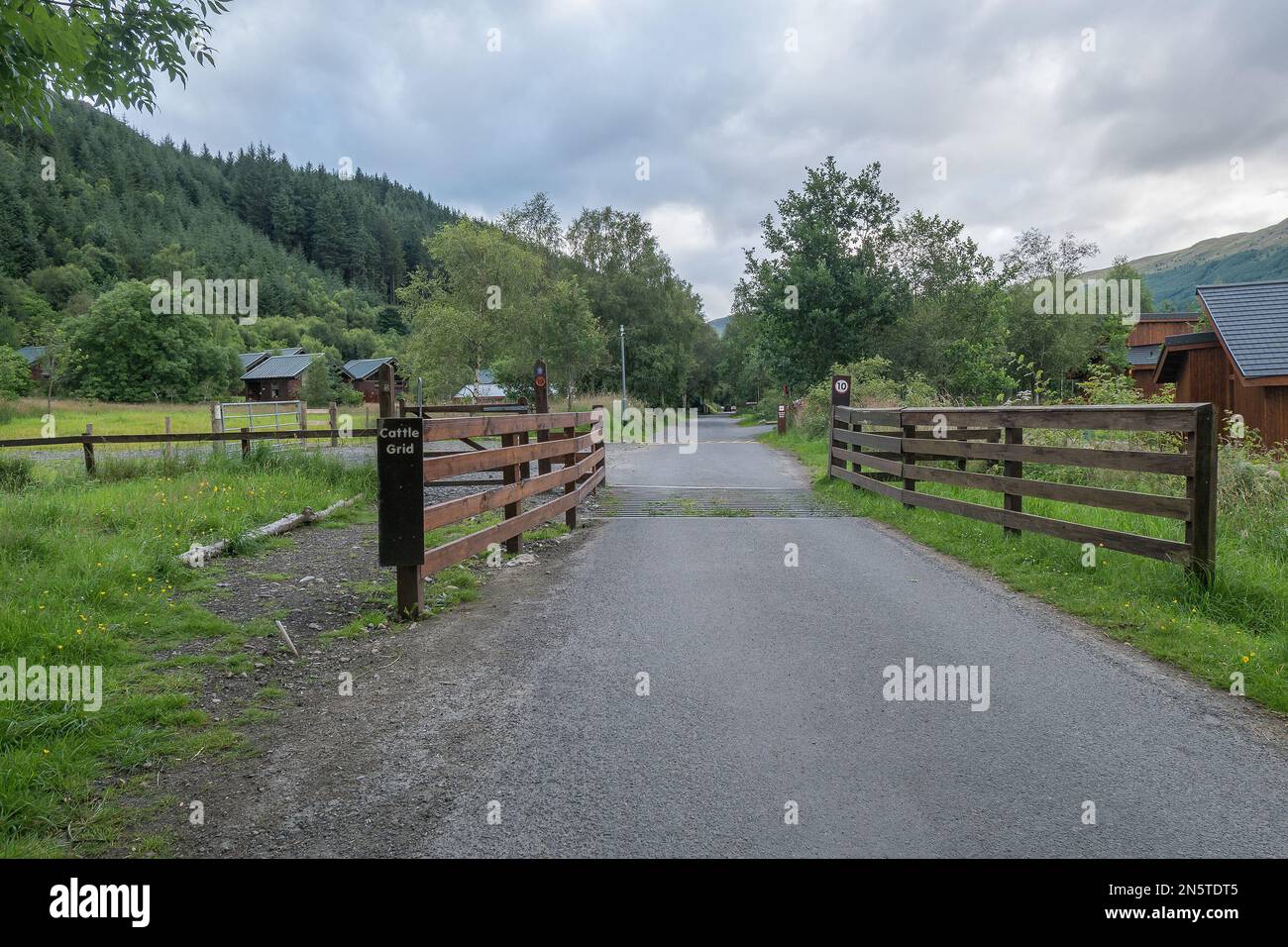 Approaching a holiday chalet park on the Rob Roy Way walking trail ...