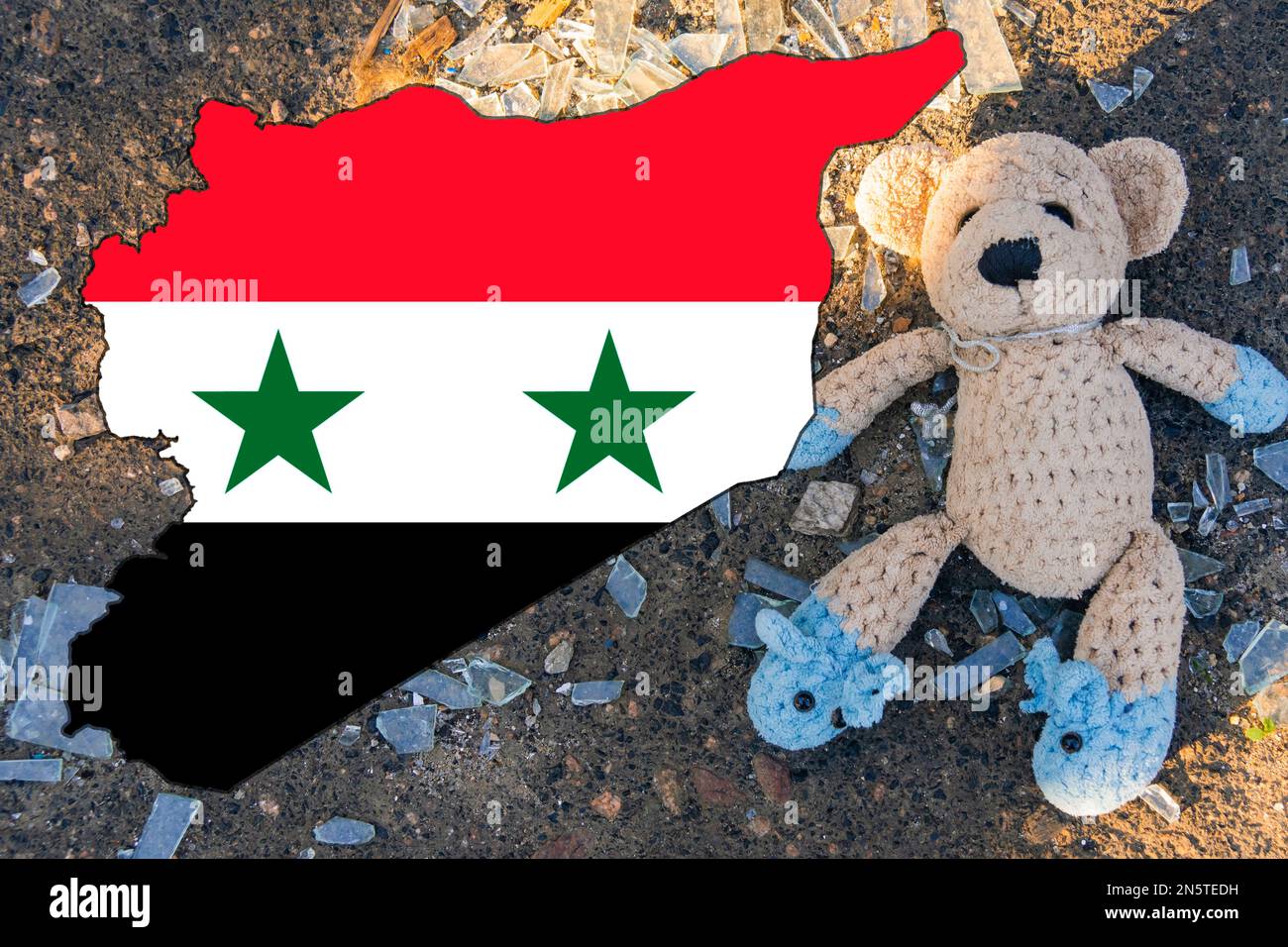 Flag of Syria in form of a map of Syria against the background of a ...