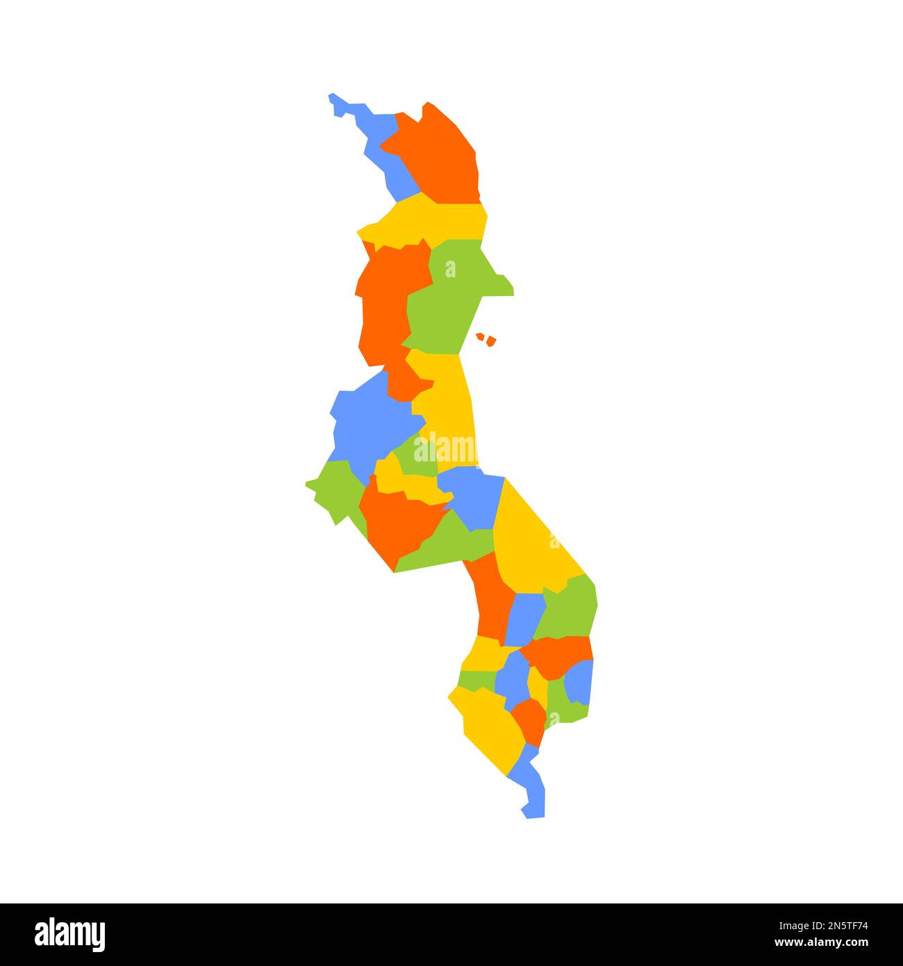 Malawi political map of administrative divisions - districts. Blank colorful vector map Stock ...