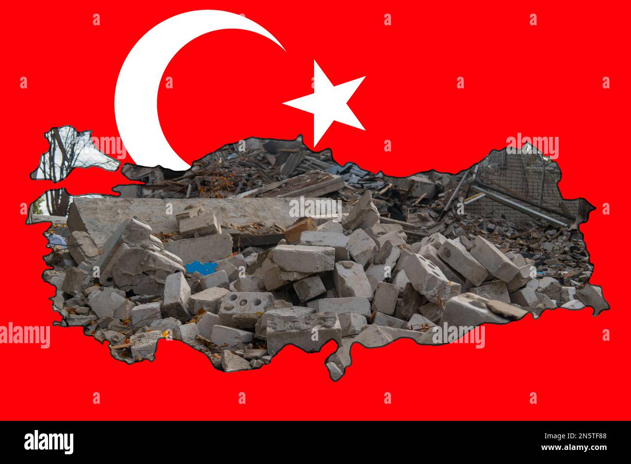 Earthquake in Turkey. Remains of a destroyed building. A picture in the ...