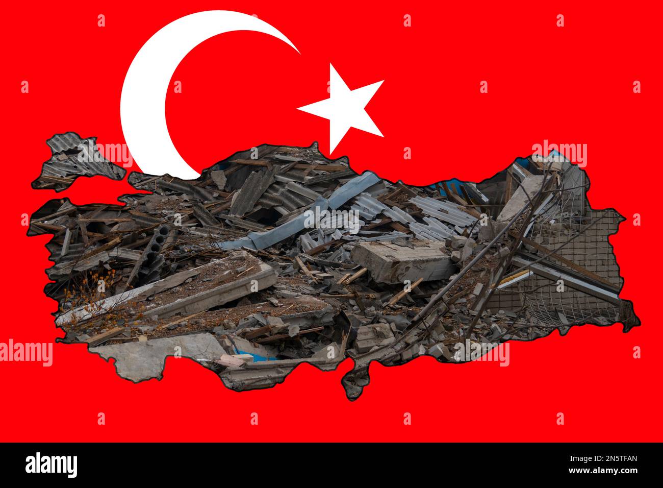 Earthquake in Turkey. Remains of a destroyed building. A picture in the ...
