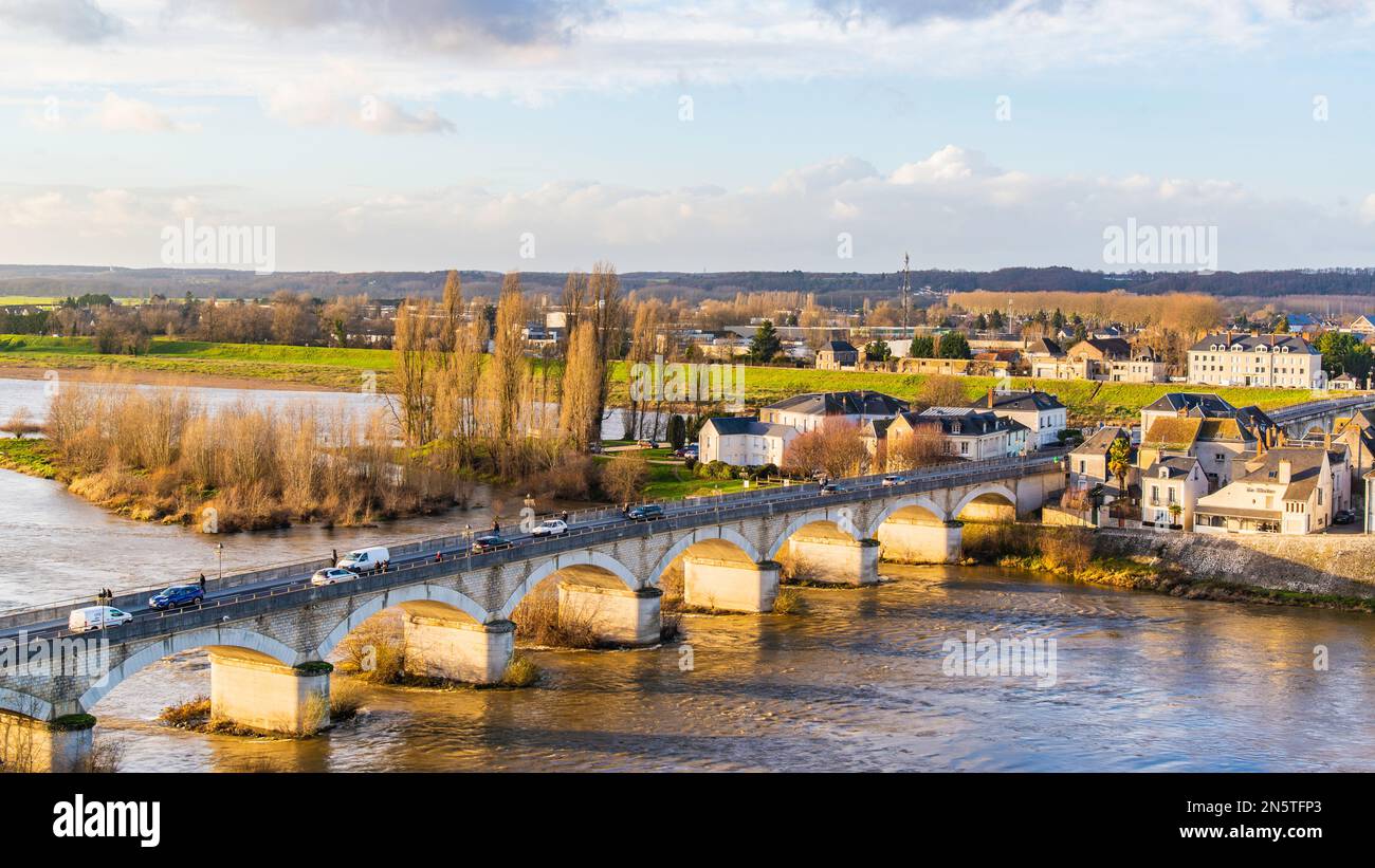 Amboise, France - Dec. 30 2022: Bird view of Loire valley from the top ...