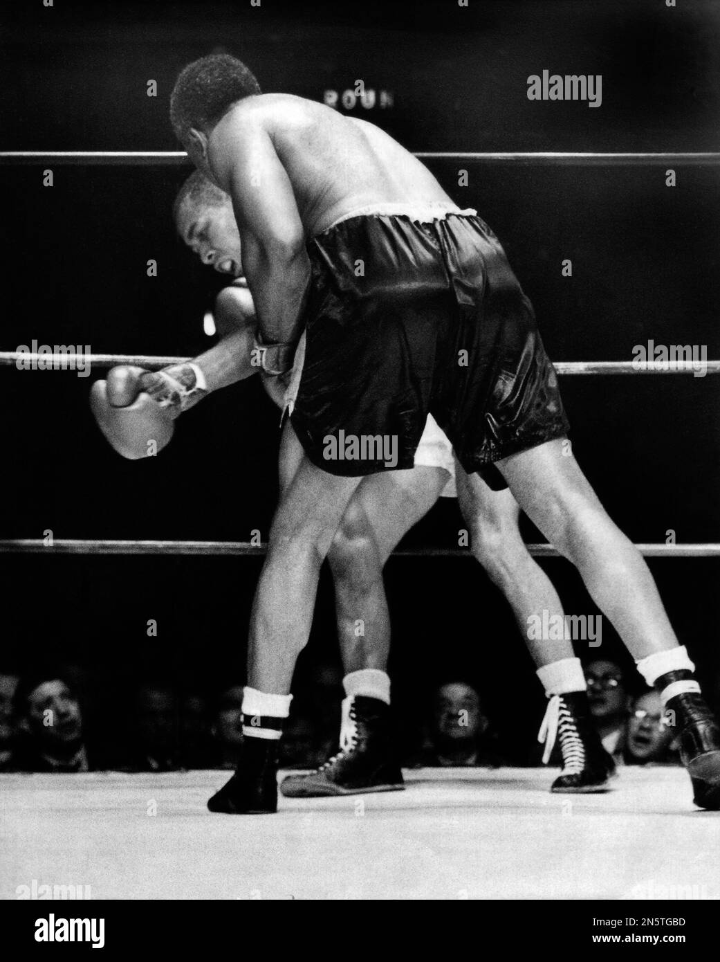 Light heavyweight champion Archie Moore clips Tony Anthony with the ...