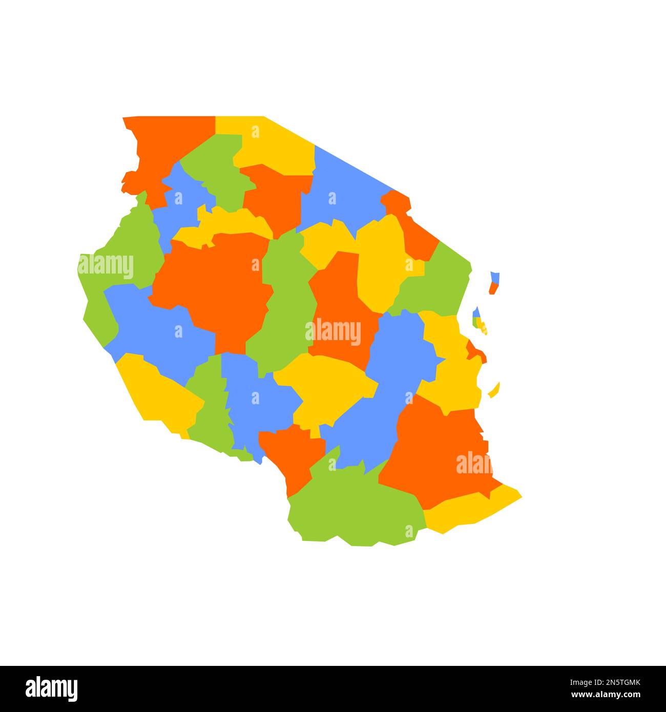 Tanzania political map of administrative divisions - regions. Blank ...