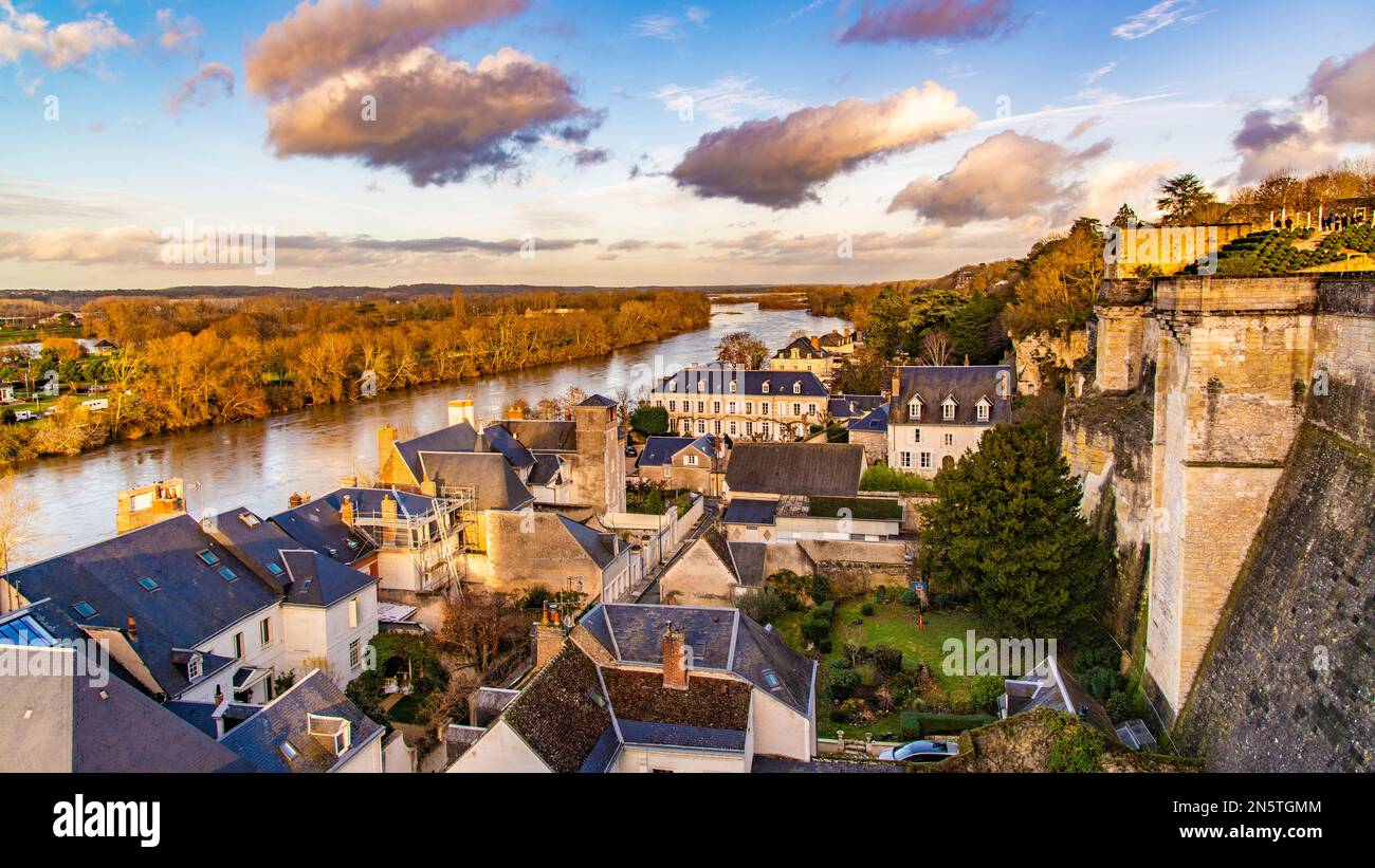 Amboise, France - Dec. 30 2022: Bird view of Loire valley from the top ...