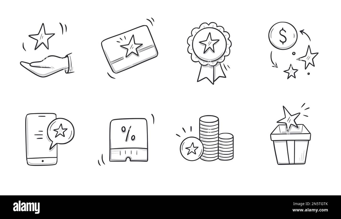 Doodle gift, discount coupon icon set. Hand drawn sketch style bonus ...