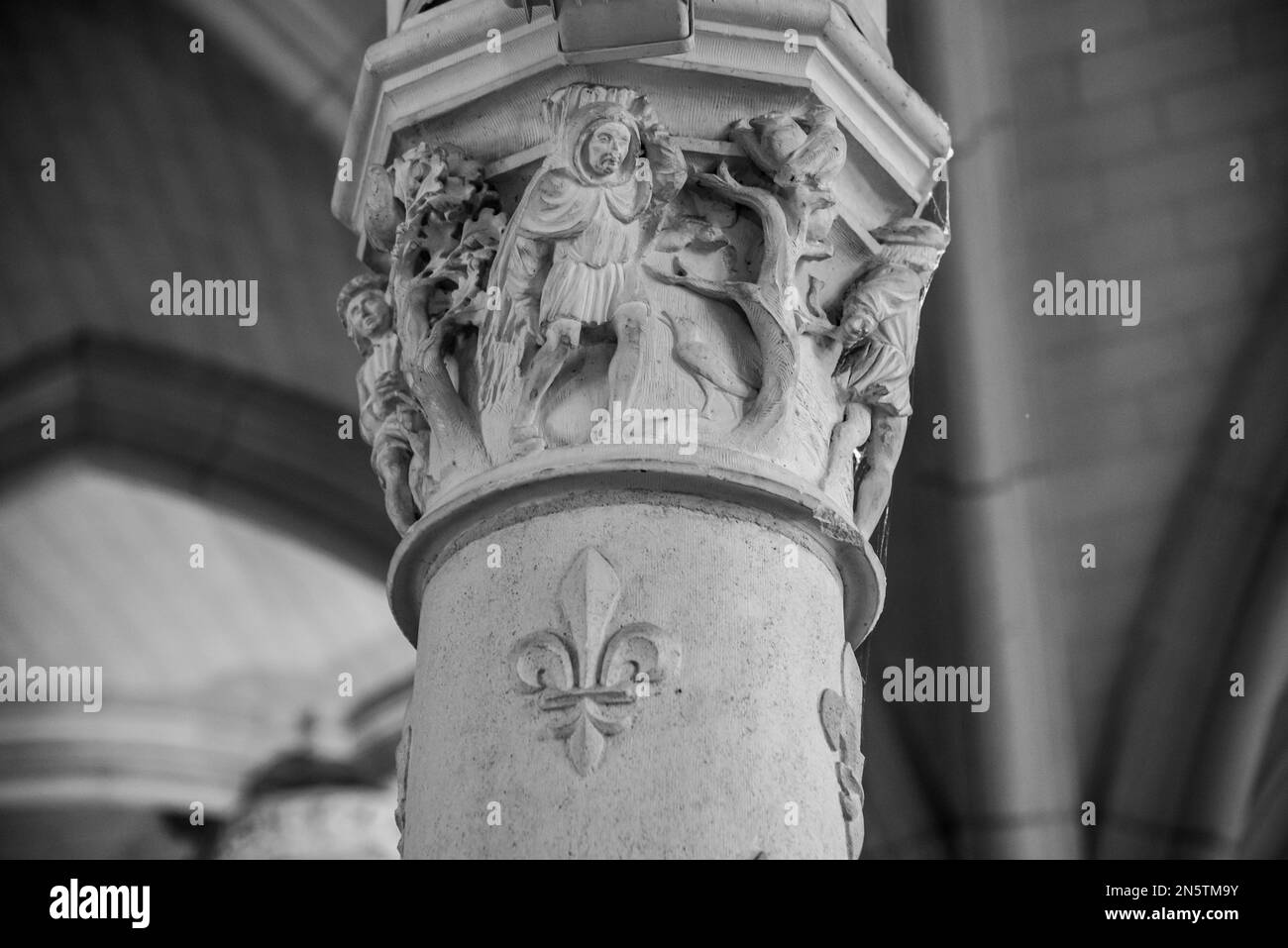 Chenonceau, France - Dec. 30 2022: The highly decorative pillar in ...