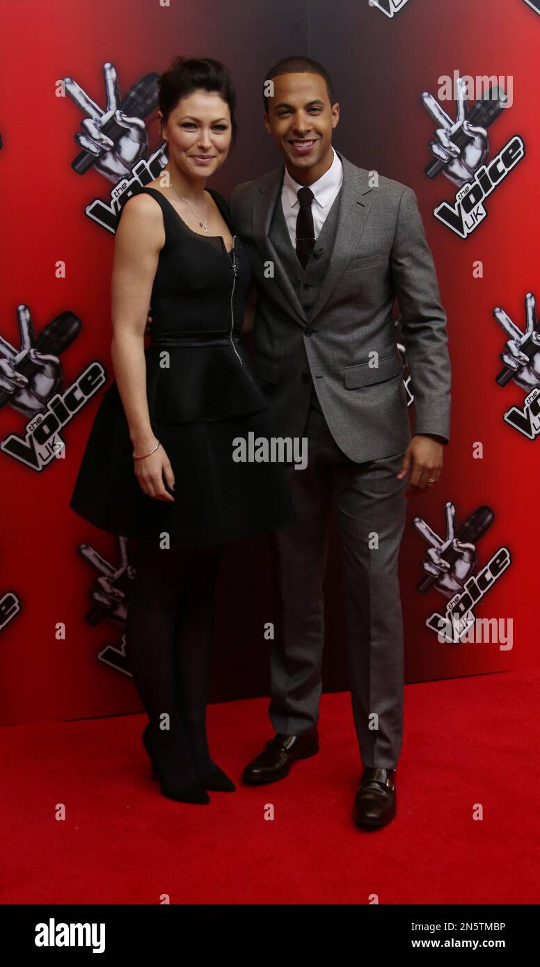 British TV presenters Emma Willis and Marvin Humes arrive for a photo ...