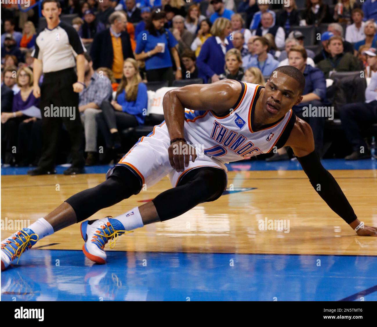 Oklahoma City Thunder guard Russell Westbrook (0) is pictured during an ...