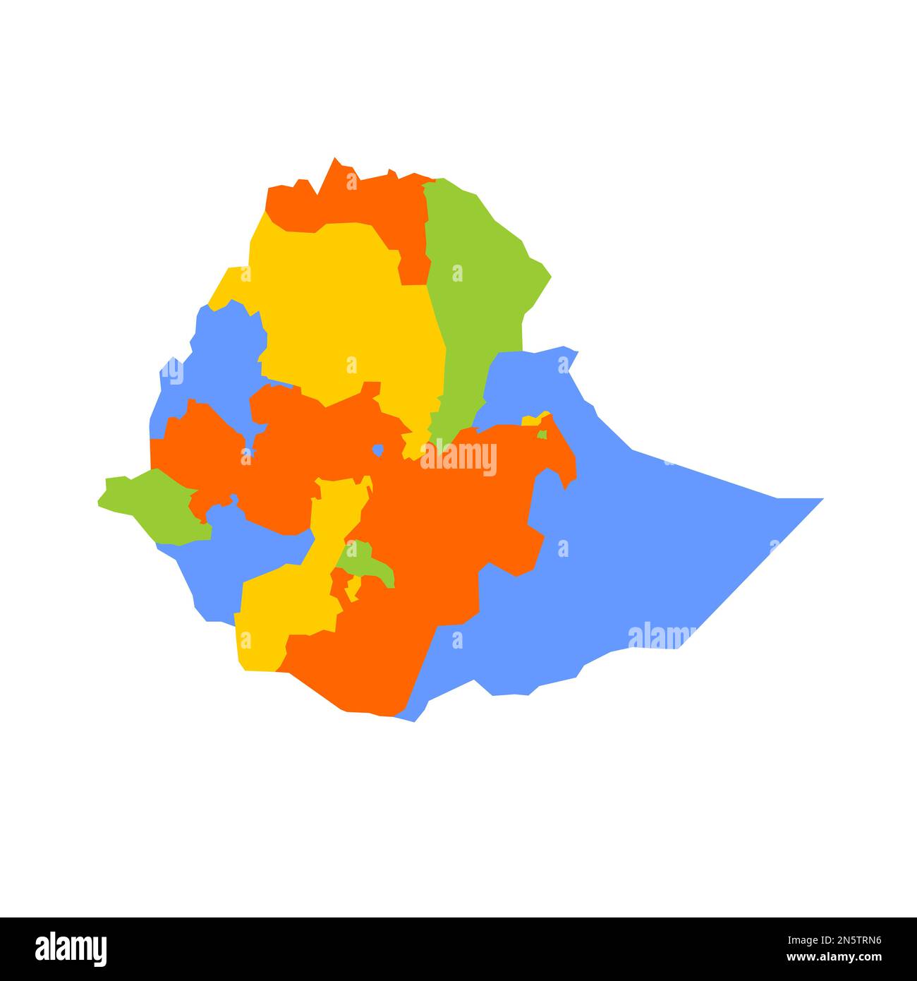 Ethiopia political map of administrative divisions - regions and chartered cities. Blank ...