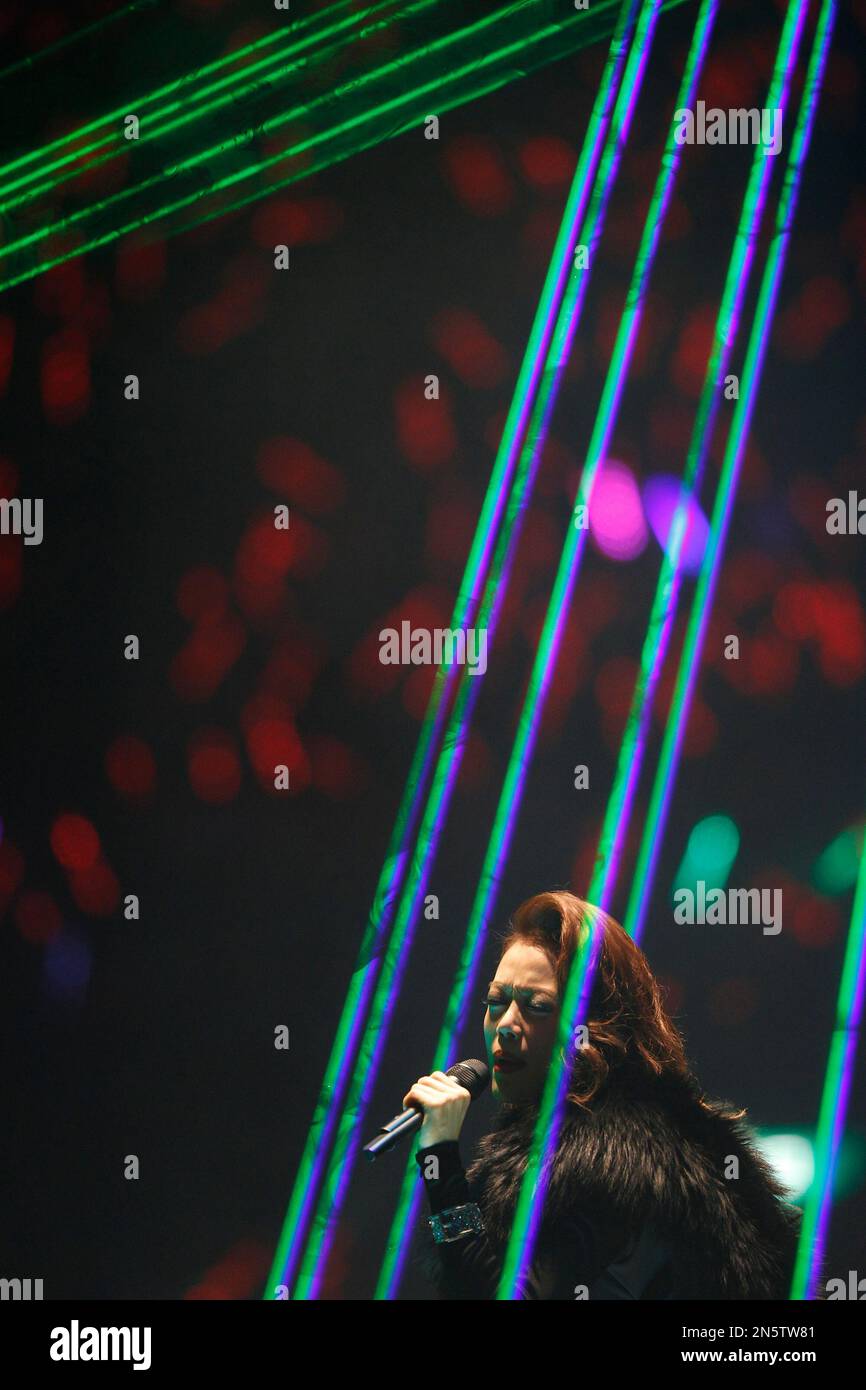 Hong Kong singer Joey Yung performs during her concert in Hong Kong ...