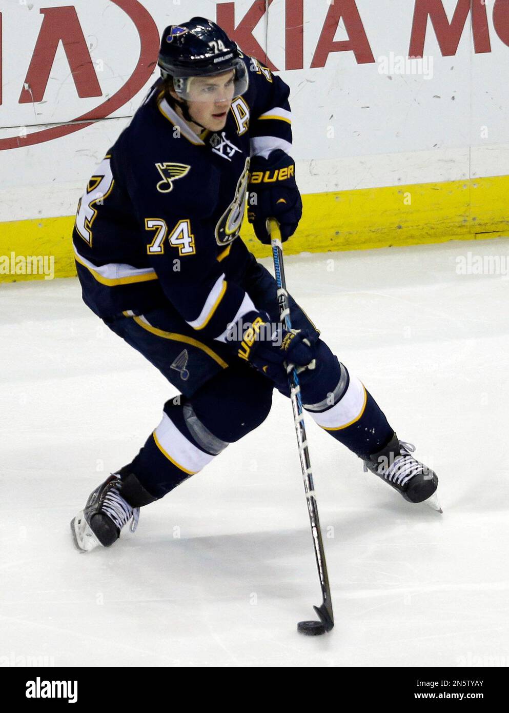St. Louis Blues' T.J. Oshie passes the puck during the third period of ...
