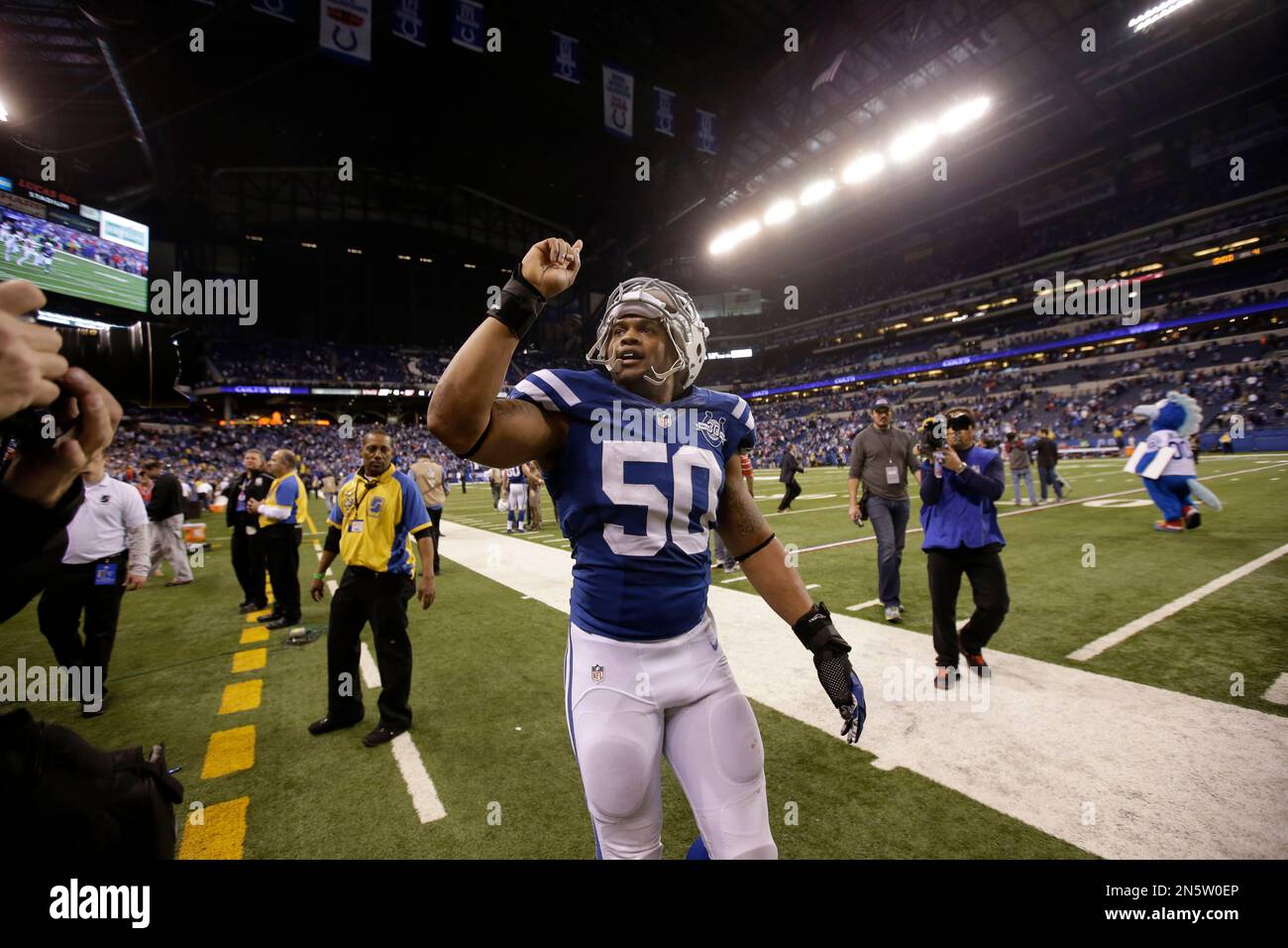 Indianapolis Colts inside linebacker Jerrell Freeman celebrates after ...