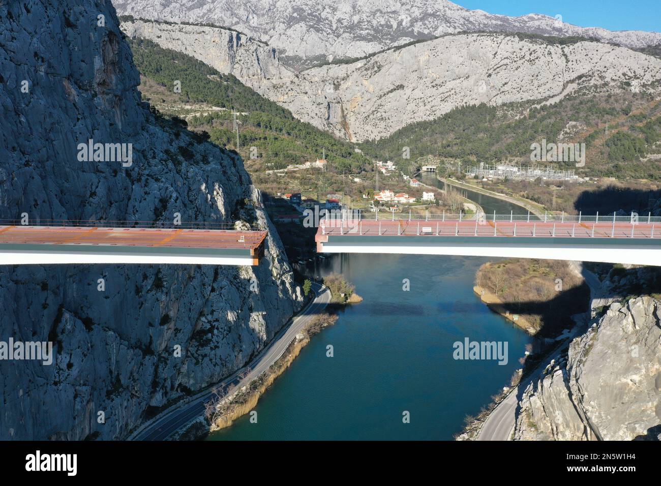 Aerial Photo shows the final phase of connecting the bridge over the ...