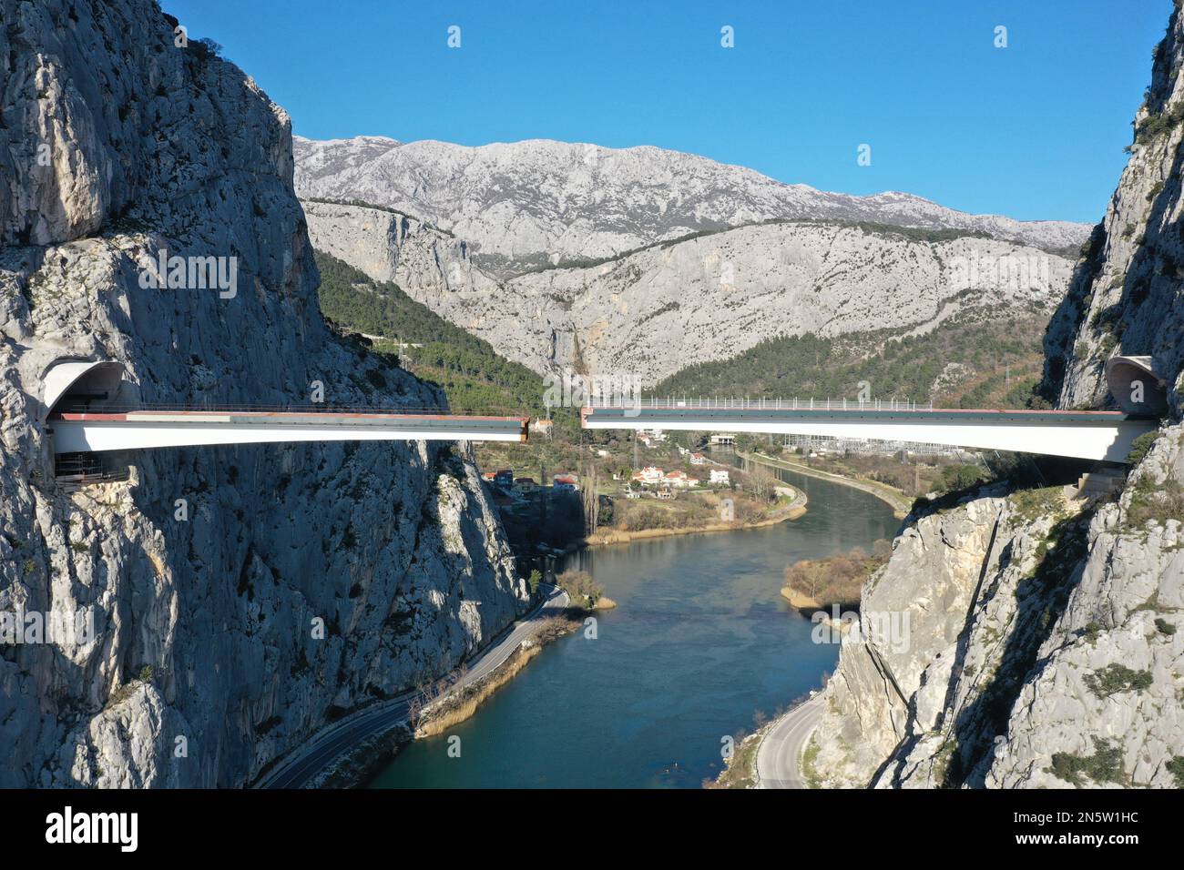 Aerial Photo shows the final phase of connecting the bridge over the ...