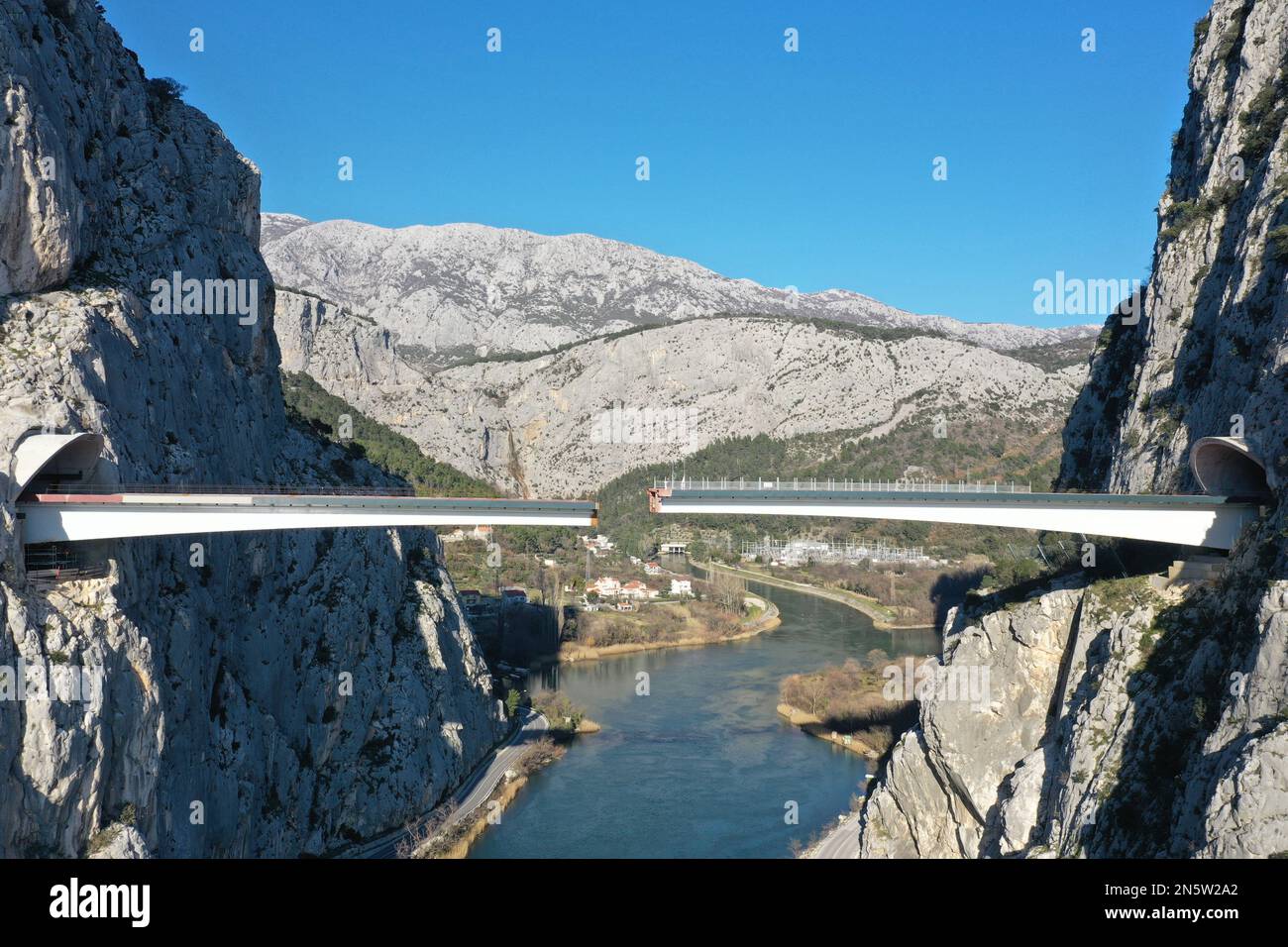 Aerial Photo shows the final phase of connecting the bridge over the ...