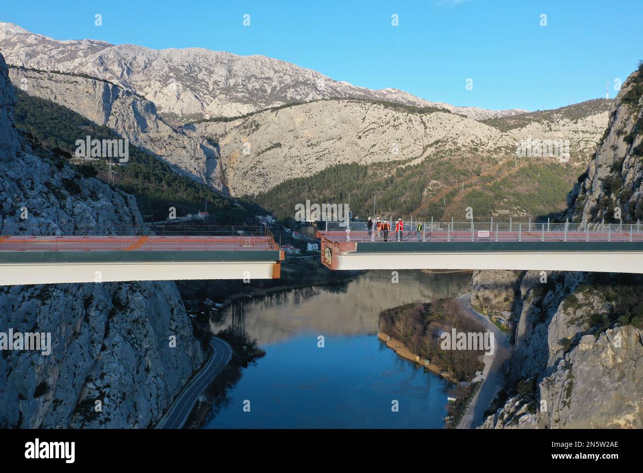 Aerial Photo shows the final phase of connecting the bridge over the ...