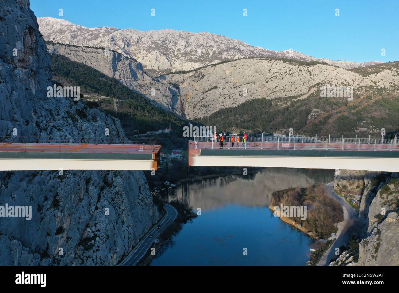 Aerial Photo shows the final phase of connecting the bridge over the ...