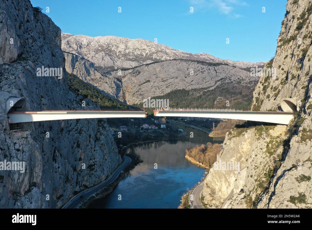 Aerial Photo shows the final phase of connecting the bridge over the ...